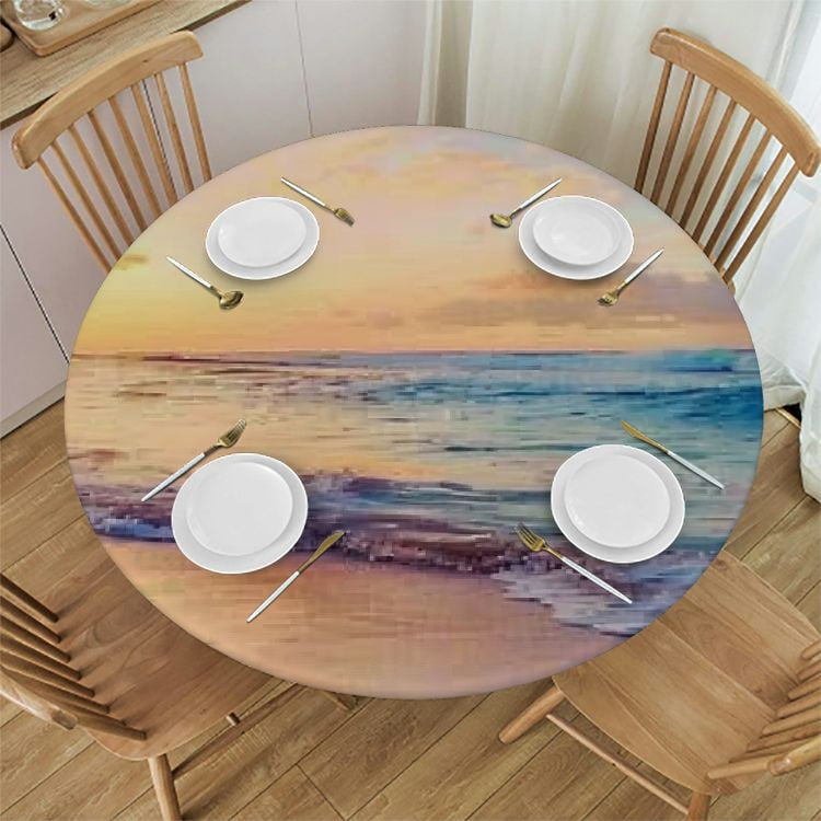 WYYP Sunset Waves Outdoor Fitted Round Tablecloth 100% Polyester ...