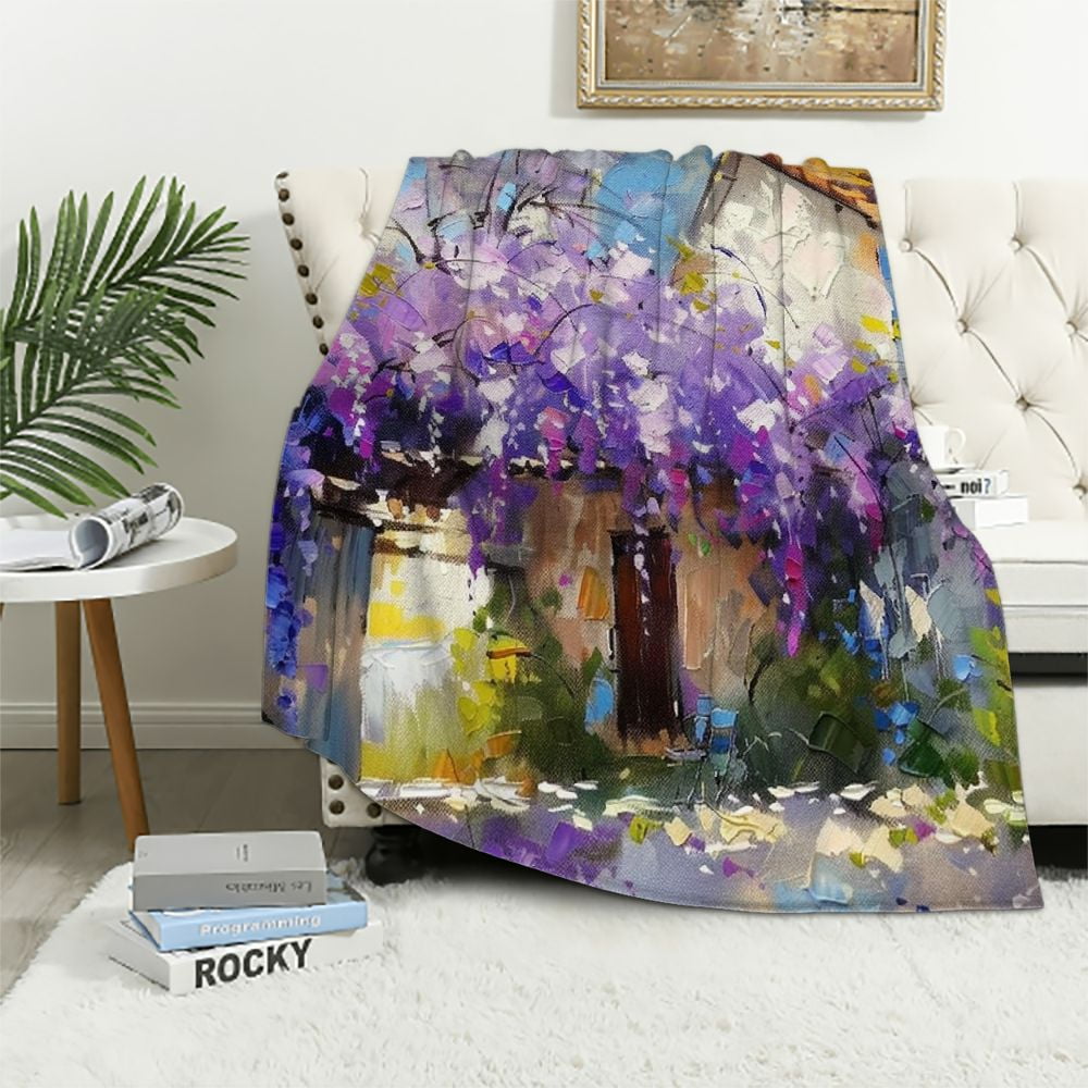 WYYP Super Soft Violin Flower Purple Violet Flannel Bed Blanket White ...