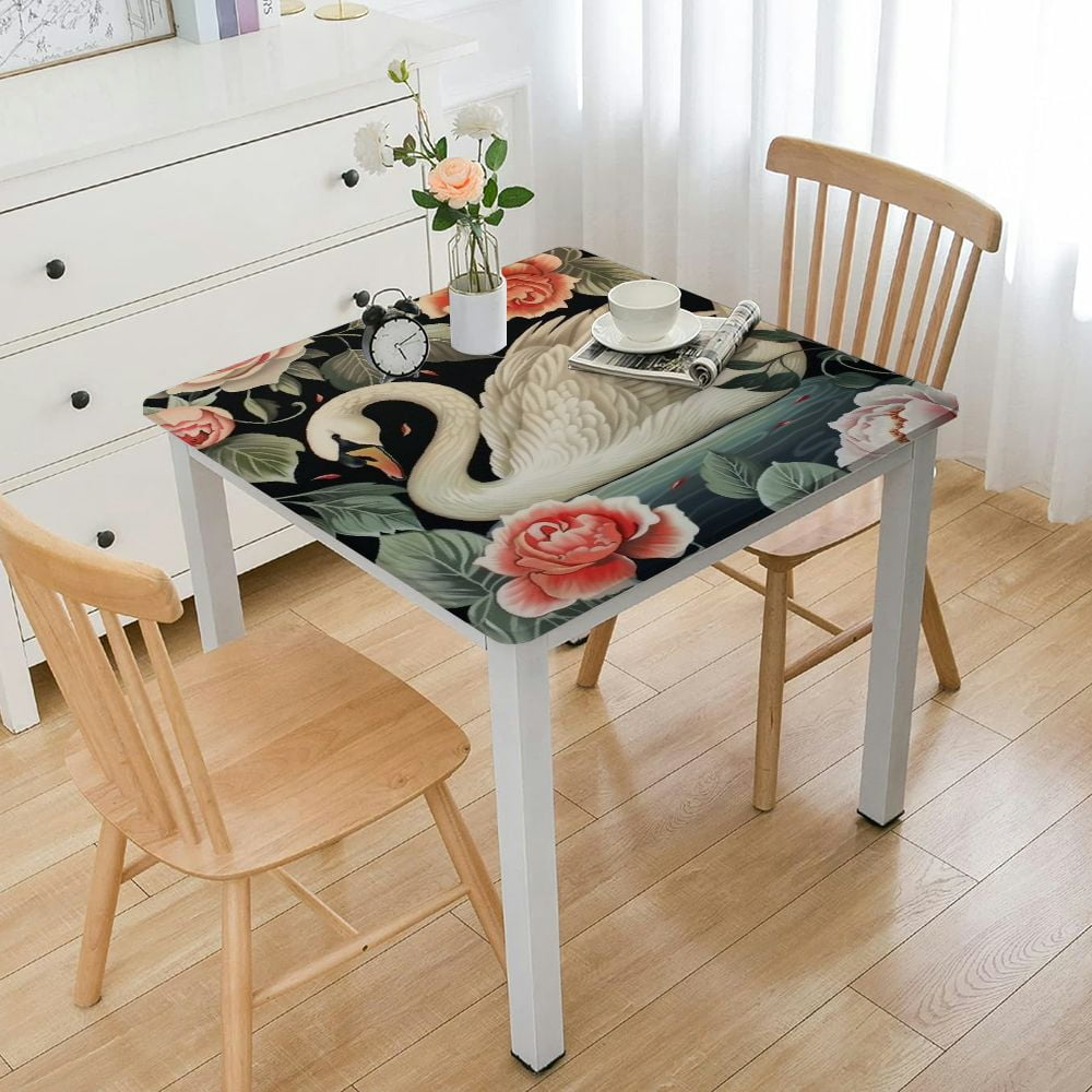 WYYP Swan Flowers Leaves Square Tablecloth Full Width Single-Sided ...