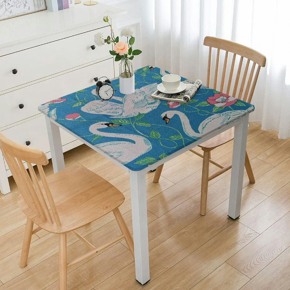 WYYP Swans Pattern Blue Background Square Table Cover 100% Polyester ...
