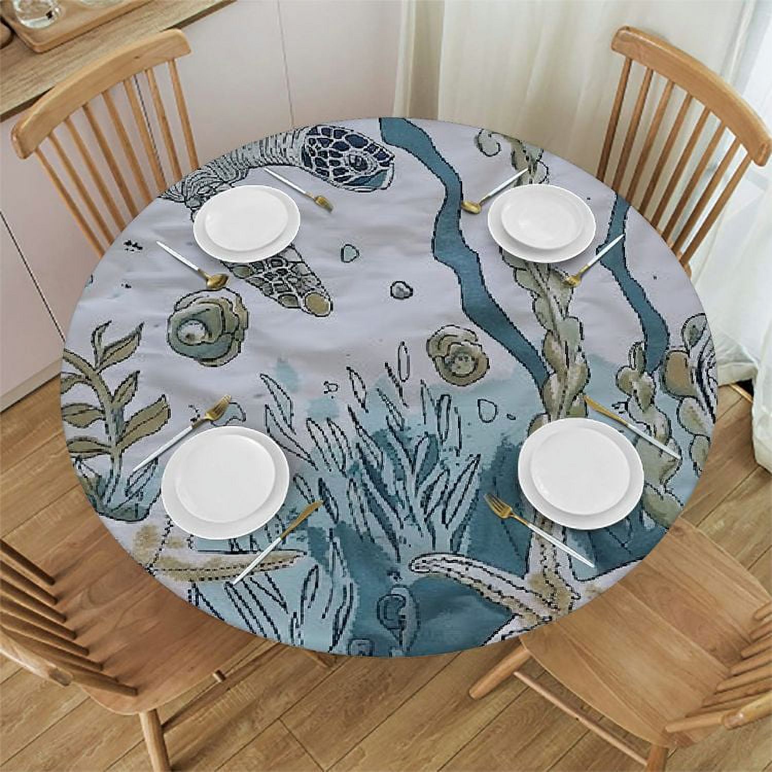 WYYP Under The Sea Tablecloth Summer Beach Seashell Coral Table Cover ...
