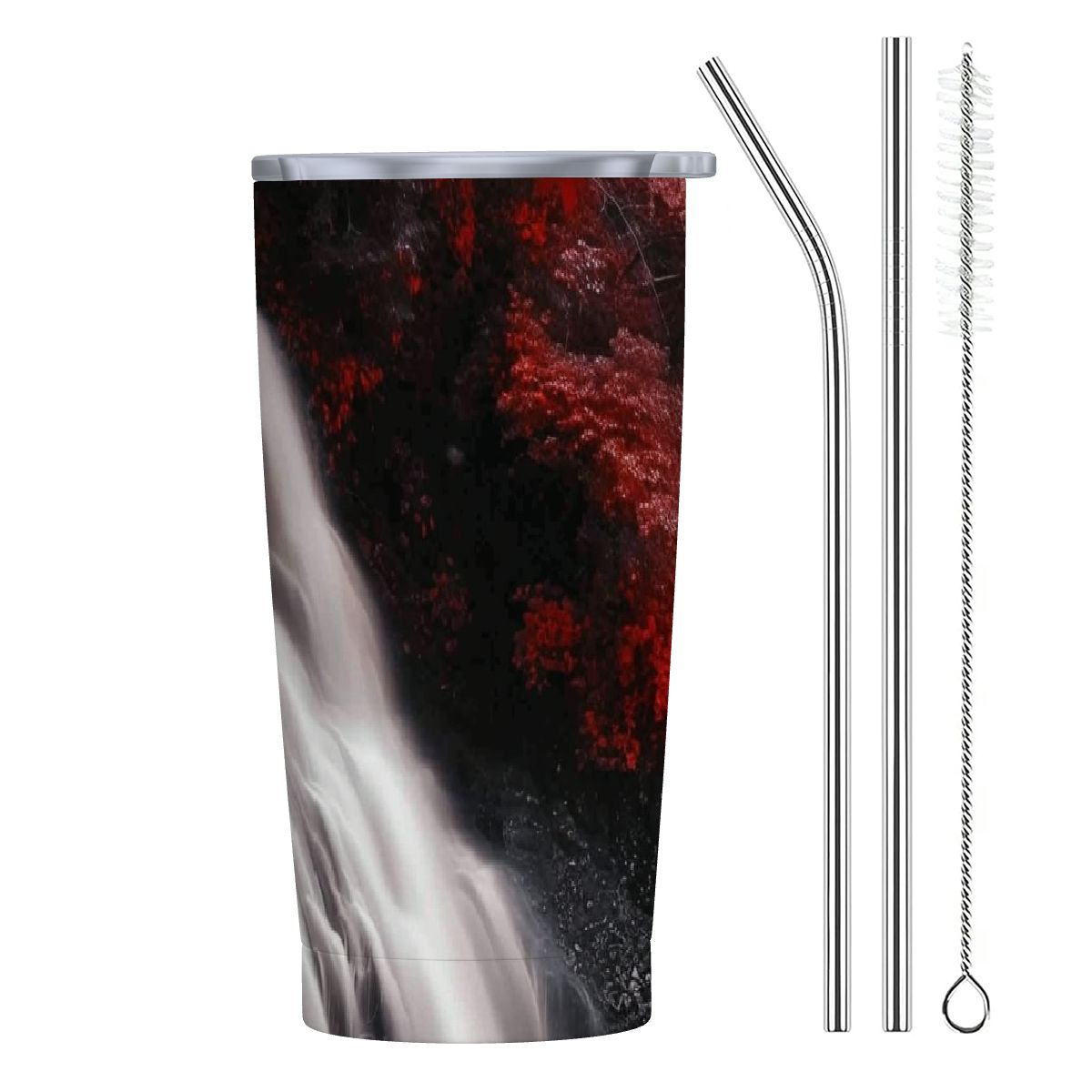 WYYP Waterfall Red Leaves Black and White 20oz Car Straw Cup (with ...