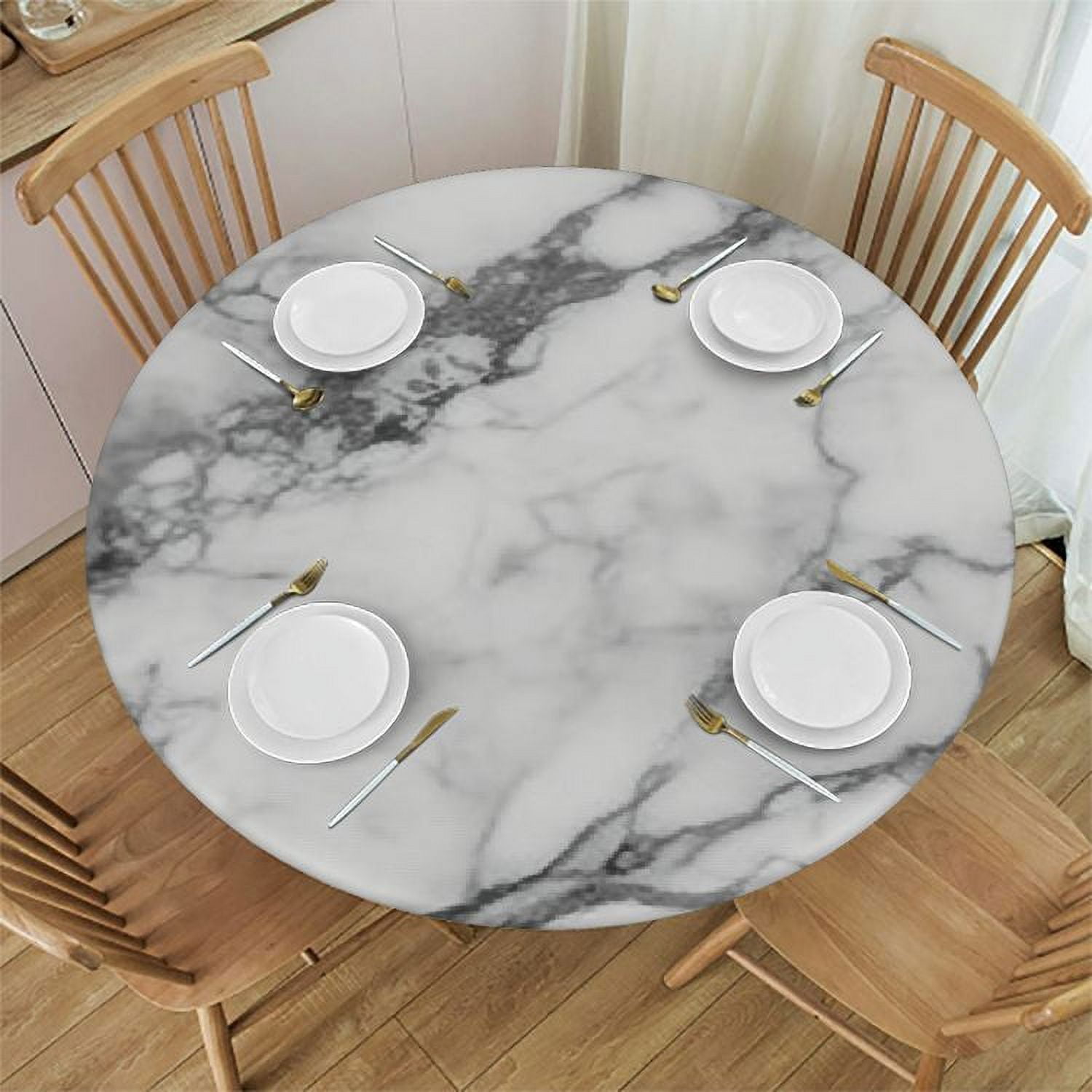 WYYP White Marble Tablecloth Round , Black Grey Marbling Granite ...