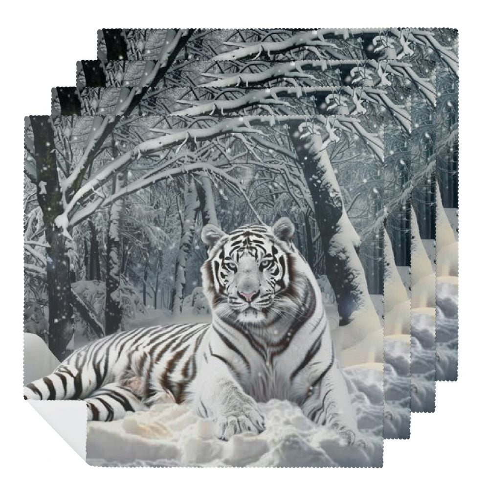 WYYP White Tiger, Snow, Trees Dinner Napkin for Dining Table Kitchen ...