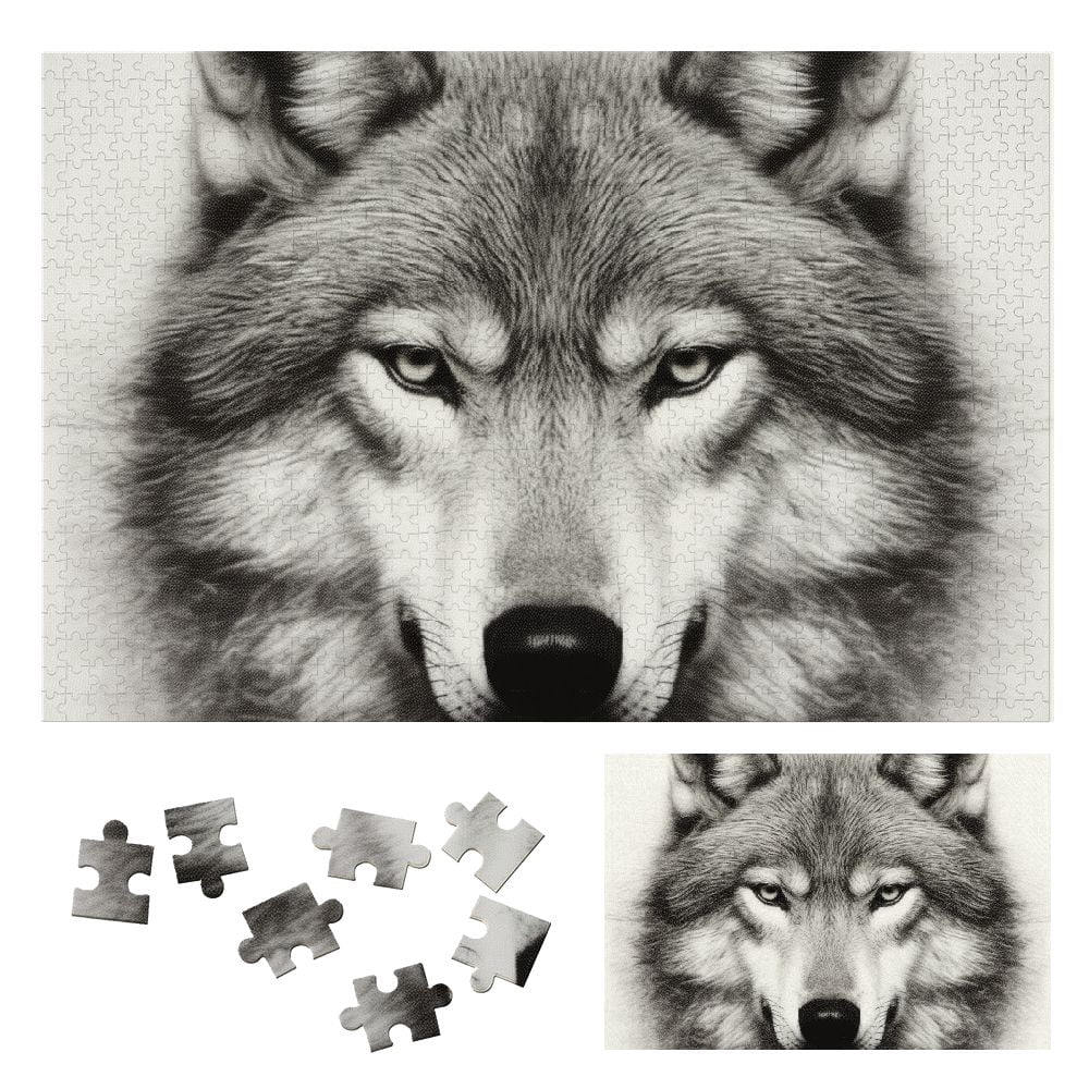 WYYP Wolf Black-and-White Vintage Wooden Jigsaw Puzzle Gift for Family ...