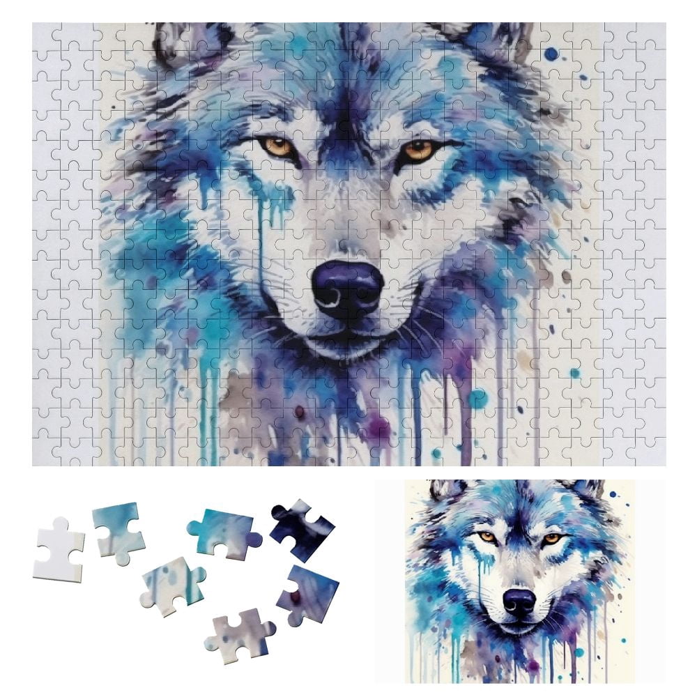 WYYP Wolf Blue Eyes Watercolor Stains Wooden Jigsaw Puzzle for Adults ...