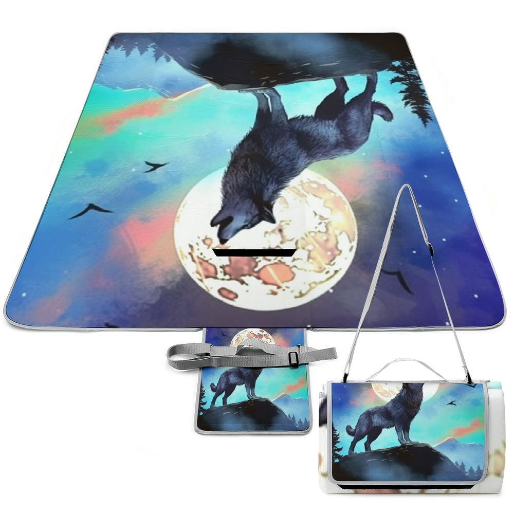 WYYP Wolf Full Moon Fantasy Art Square Outdoor Picnic Blanket for ...