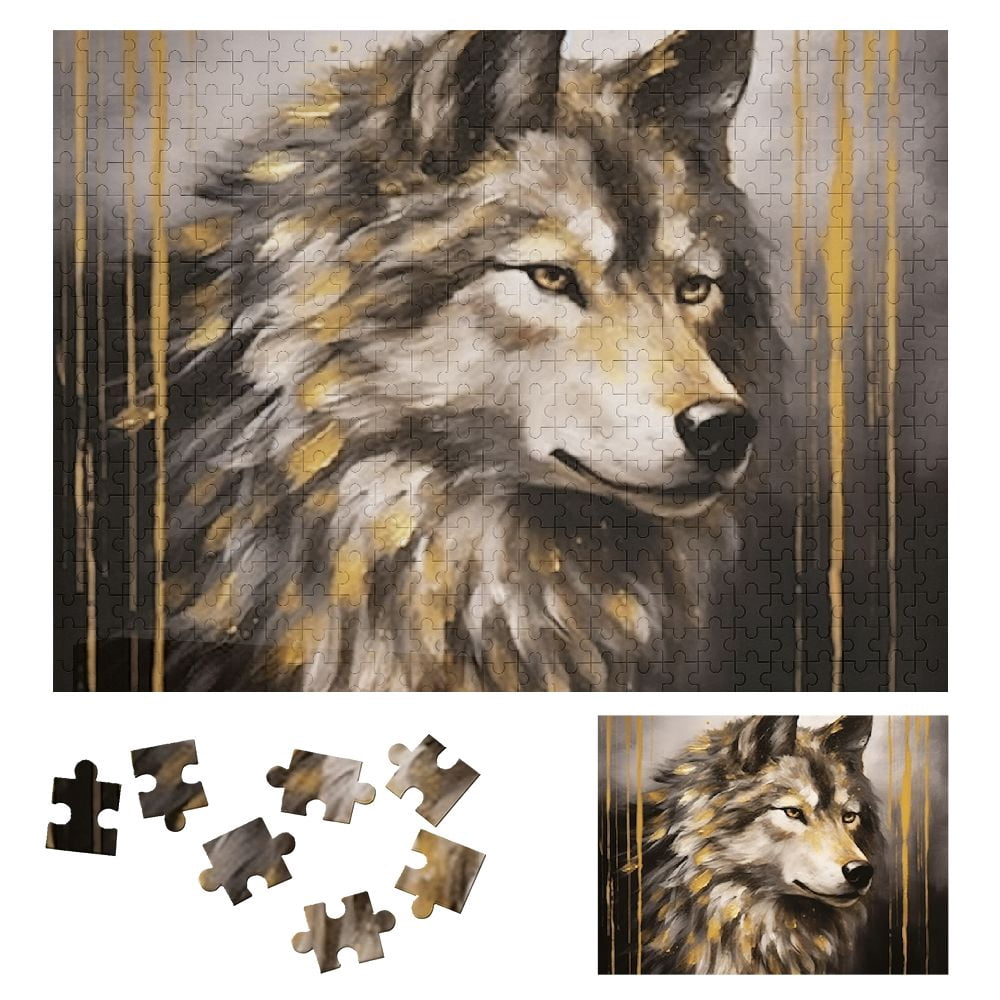 WYYP Wolf Gold Paint Strokes Wooden Puzzle for Adults and Kids 500 PCS ...