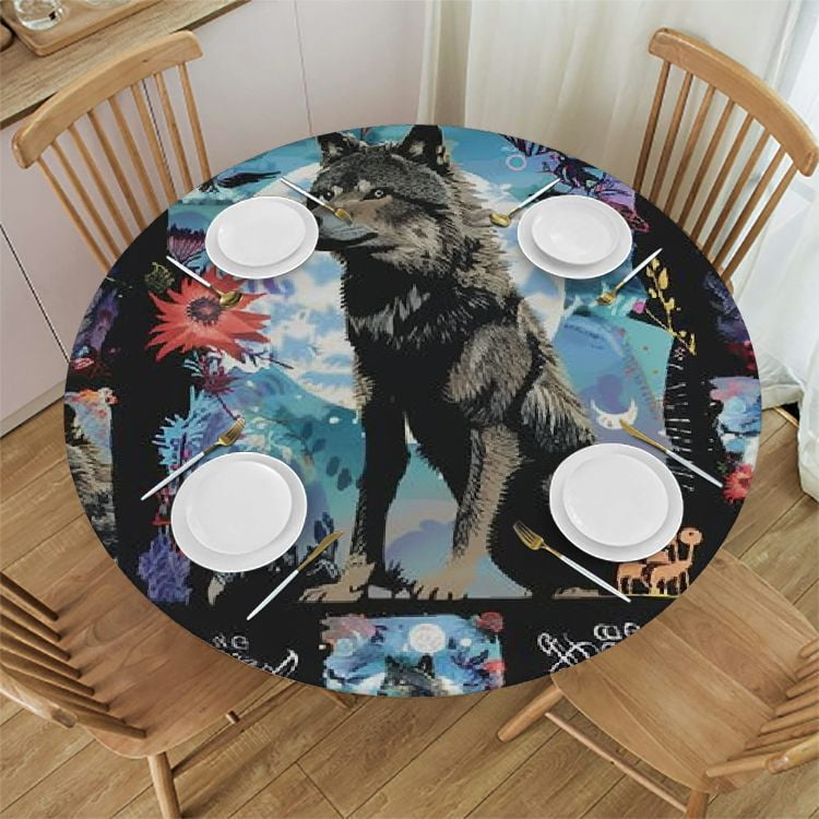 WYYP Wolf Maximalism Round Table Cover 100% Polyester Fiber Outdoor ...