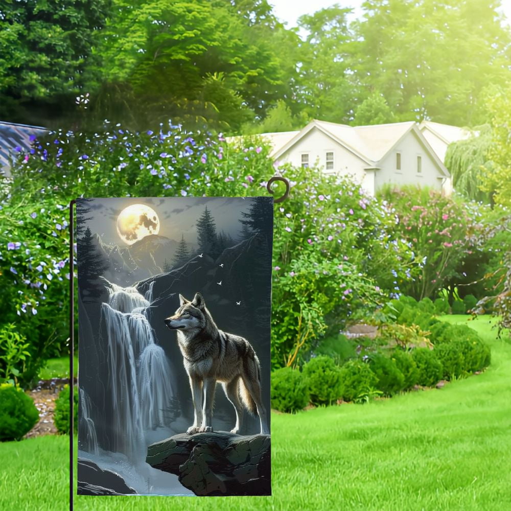 WYYP Wolf Waterfall Fantasy Art Garden Flag Linen for Patio Lawn ...