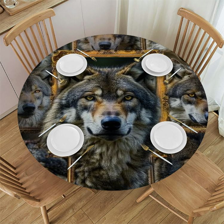WYYP Wolf Wolf Round Tablecloth 100% Polyester Fiber for Picnic Dining ...