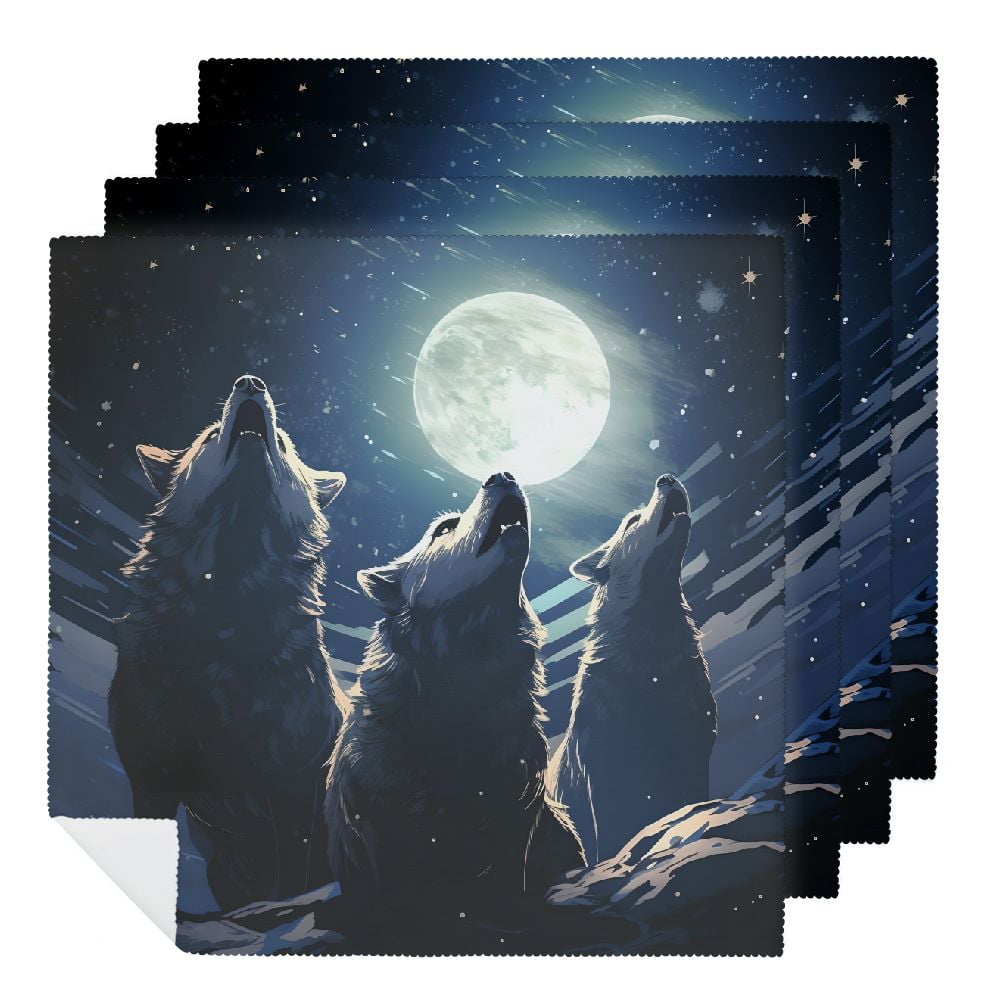 WYYP Wolfs Night Sky Full Moon Cloth Napkin Reusable Home Decor 2 PCS ...