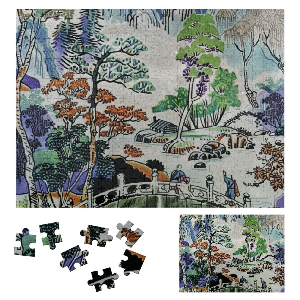 WYYP Wooden Jigsaw Puzzle - Mountain Scene, Bridge, Trees - Gift for ...
