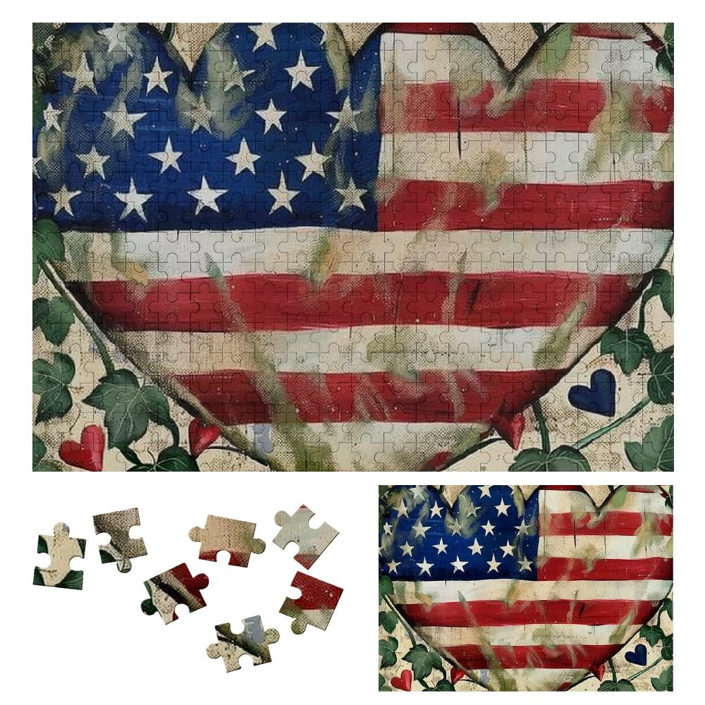 WYYP Wooden Jigsaw Puzzle for Adults and Kids - Hearts American Flags ...