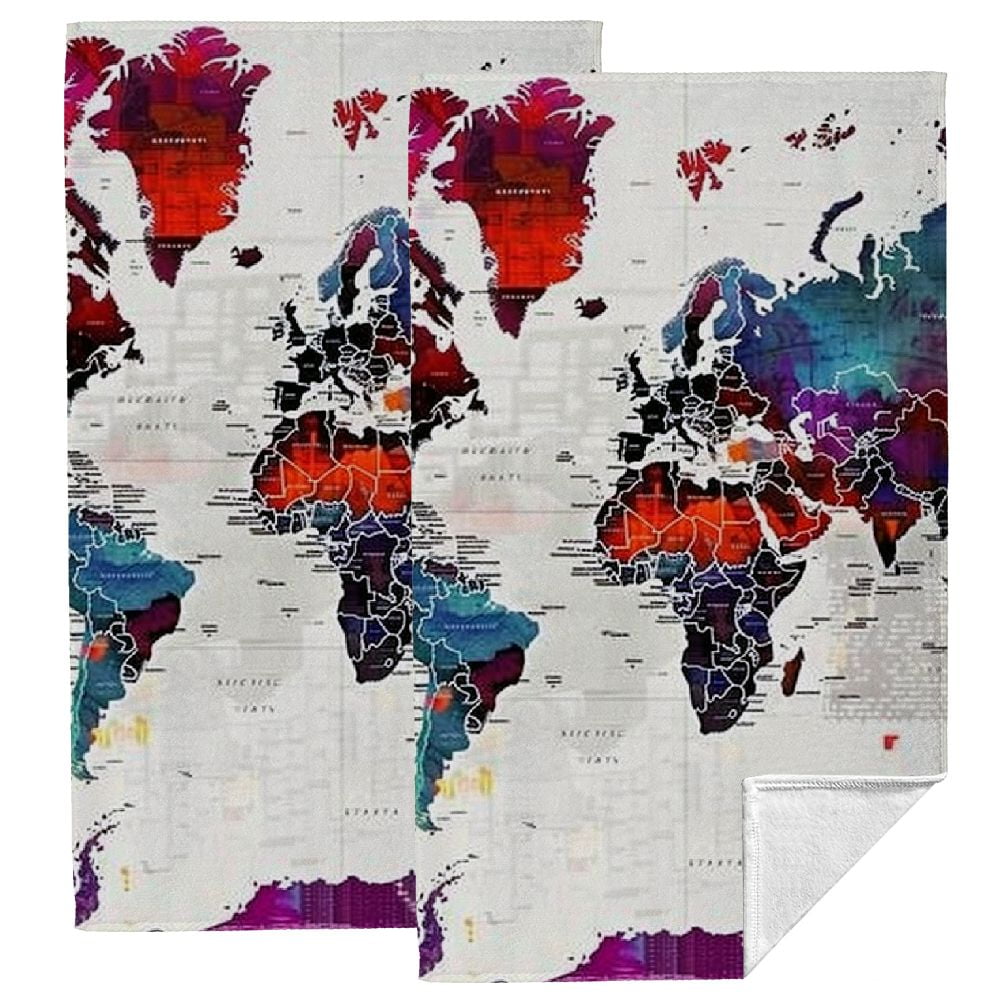 WYYP World Map Colors Shapes Towels Set of 2 for Bathroom Hotel Gym and ...