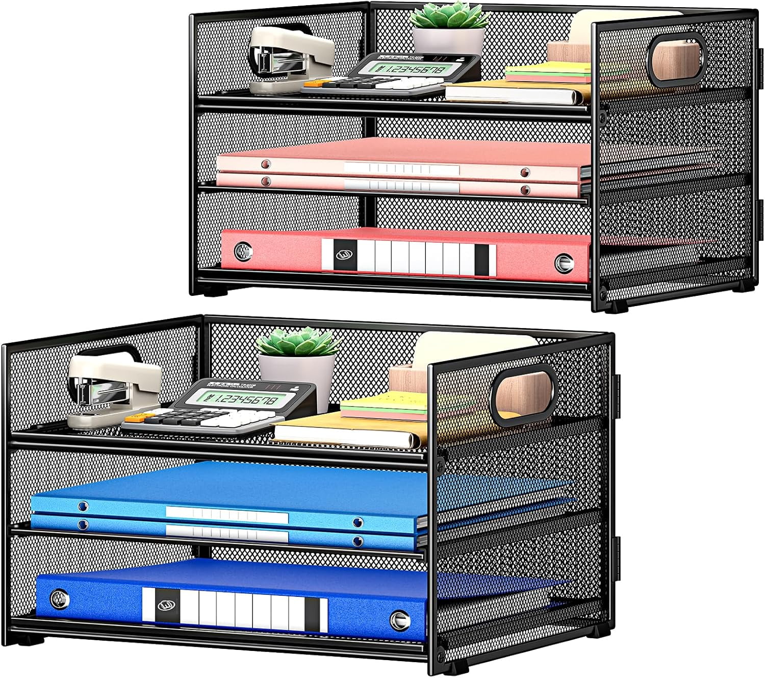 WYZZHY 3 Tier Paper Letter Tray Organizer for Desk Black Metal Mesh ...