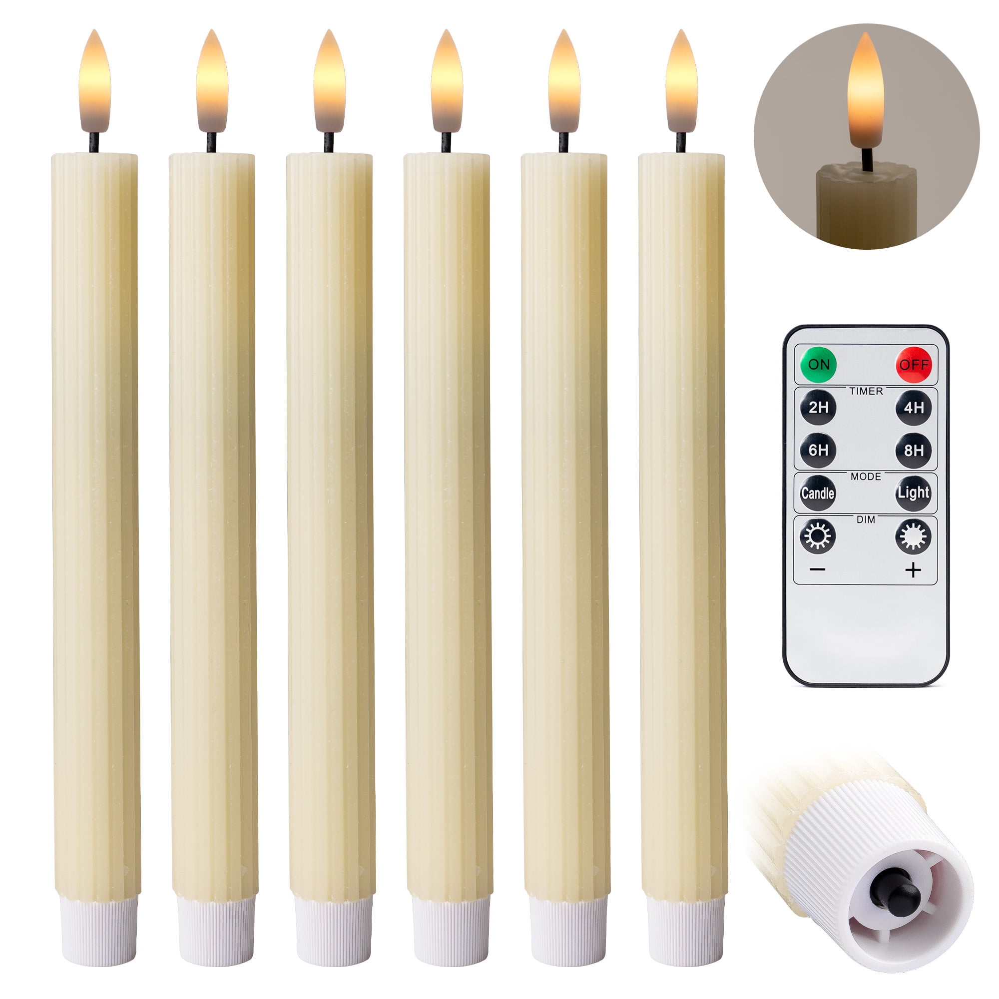 WYZworks 10" Fluted LED Ivory Grooved Pillar Candles, Remote & 24h ...