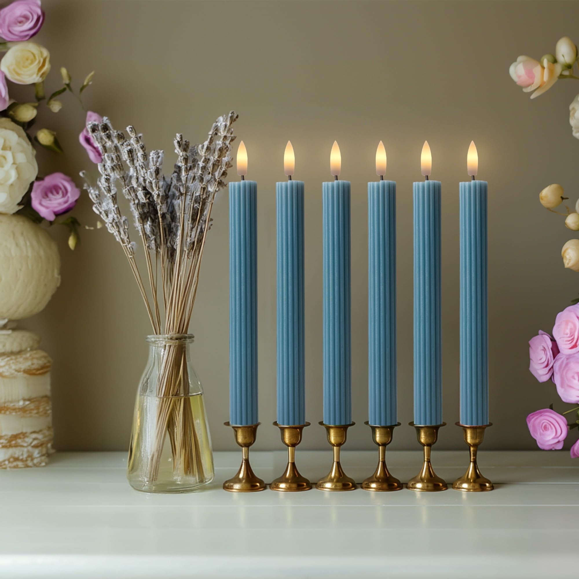 WYZworks 10" Fluted Ribbed LED Blue Grooved Pillar Candles, Remote ...