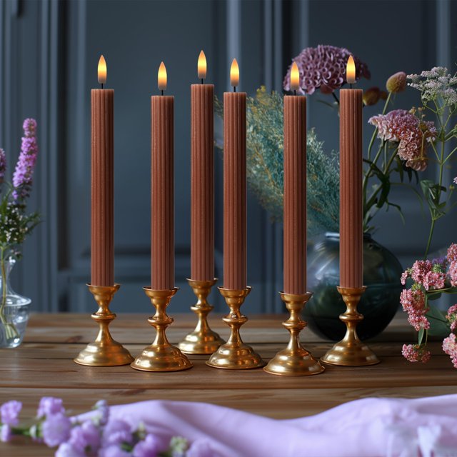 WYZworks 10" Fluted Ribbed LED Brown Tan Grooved Pillar Candles, Remote ...