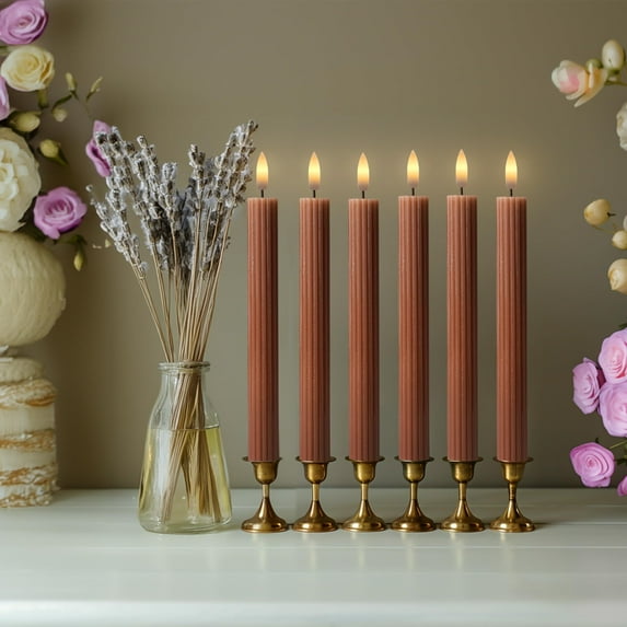 WYZworks 10" Fluted Ribbed LED Brown Tan Grooved Pillar Candles, Remote ...