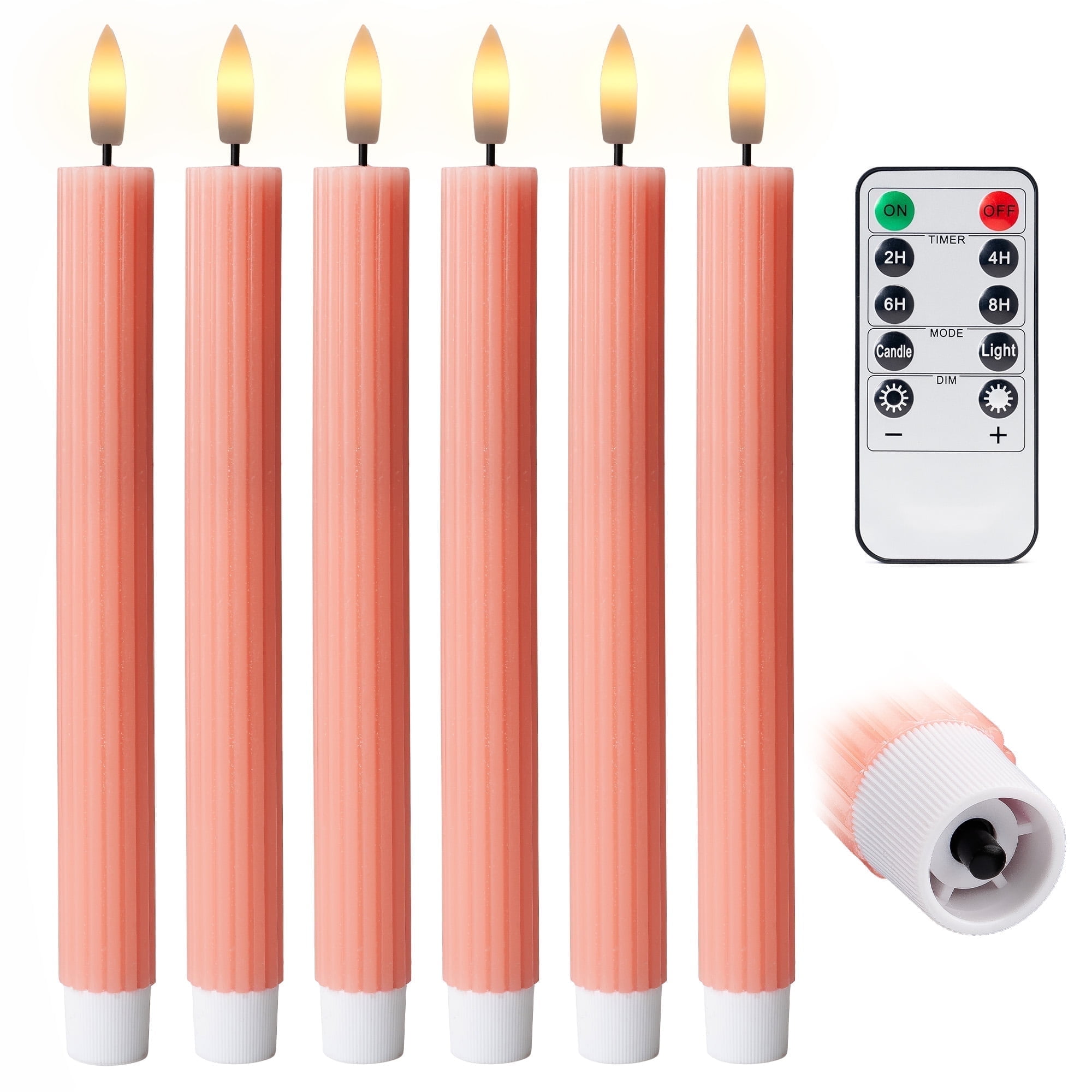 WYZworks 10" Fluted Ribbed LED Pink Peach Grooved Pillar Candles ...
