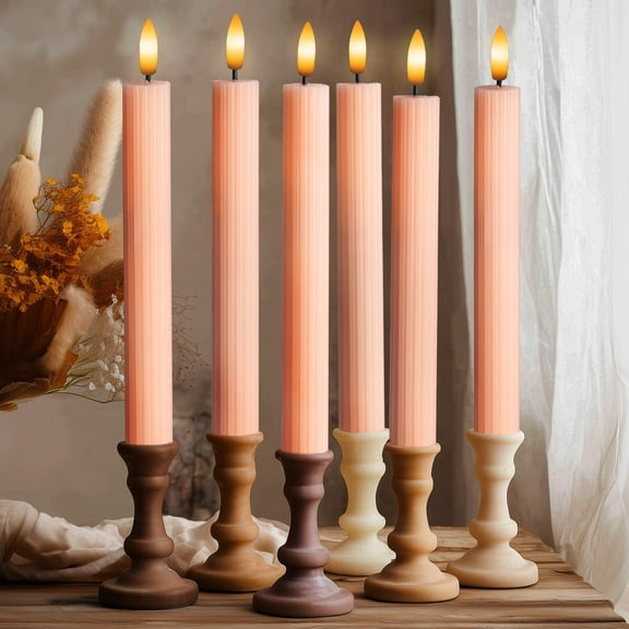 12 Pack, 10" LED Flameless Ivory Fluted Ribbed Grooved Taper Candles ...