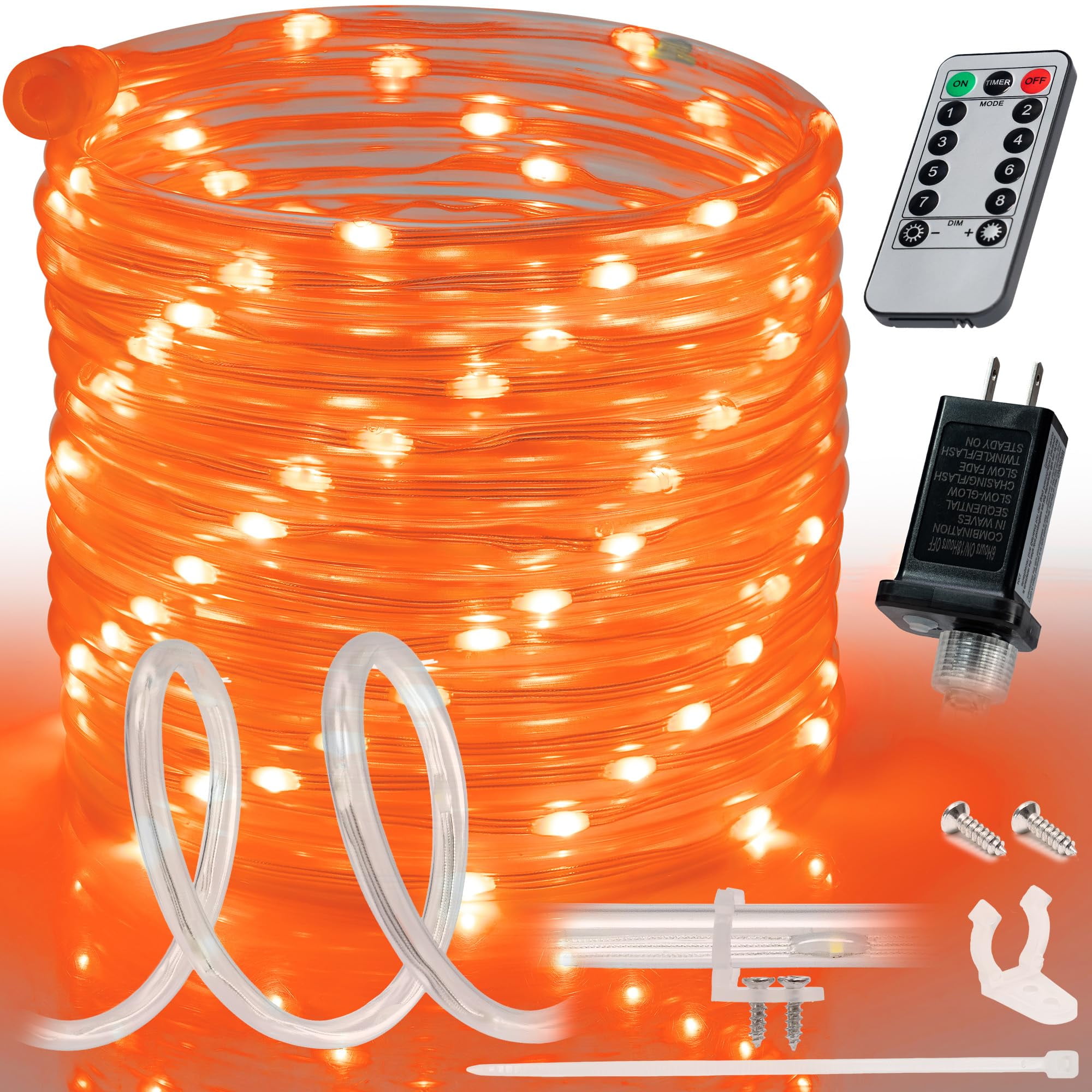 WYZworks 100ft Orange LED Outside Rope Light - 8 Modes, Waterproof ...