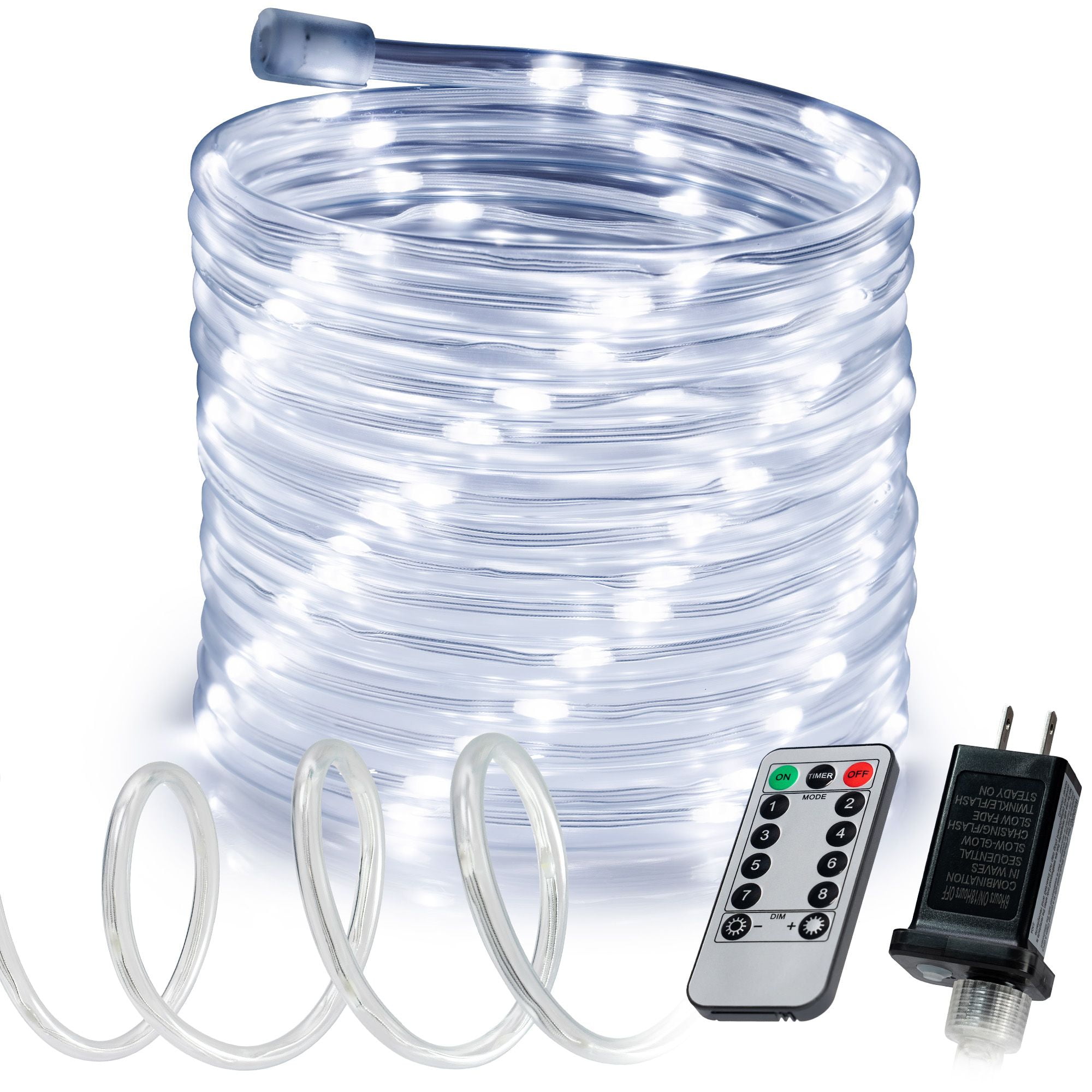 WYZworks 10ft Cool White 8-Mode LED Rope Light w/Remote Control ...