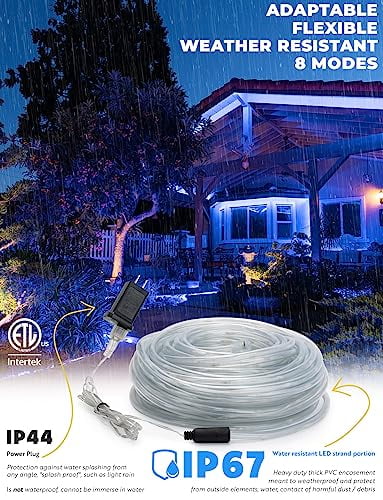 WYZworks 20ft Blue LED Rope Light - 8 Modes, Waterproof Outdoor Accent ...