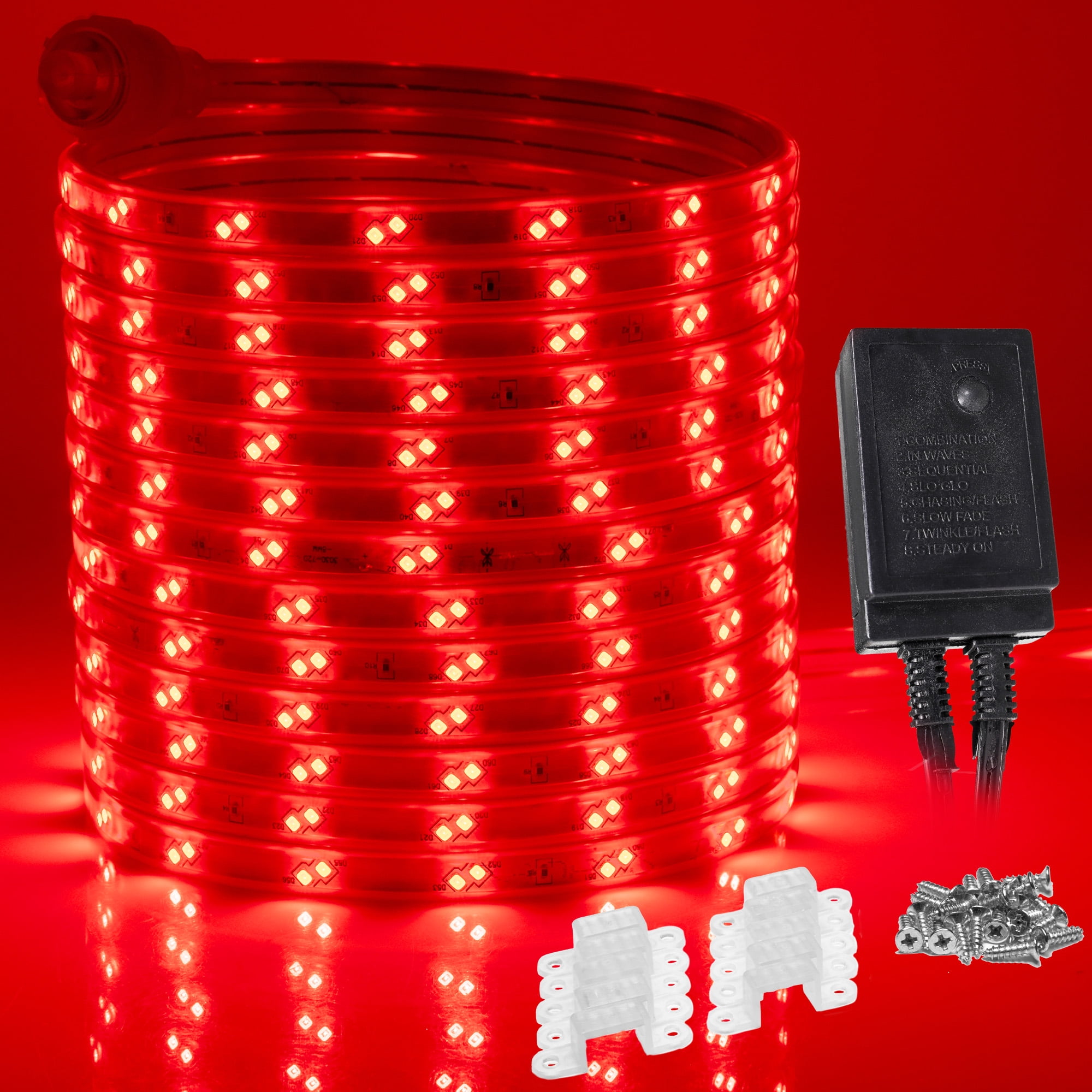 WYZworks 2760LEDs, 150ft Red 16-Mode Flat LED Outside Strip Lights, SMD ...