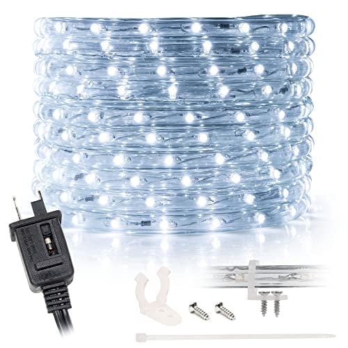 25ft LED Cool White Rope Light Outdoor Waterproof Extendable Flexible ...