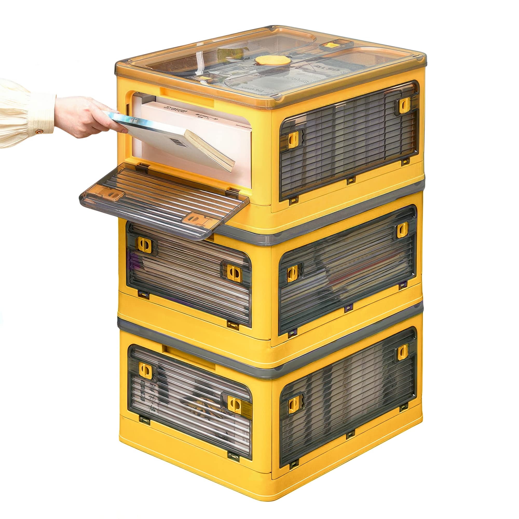 WYZworks 100QT Collapsible Storage Boxes with 5 sides Opening 3 Pack ...