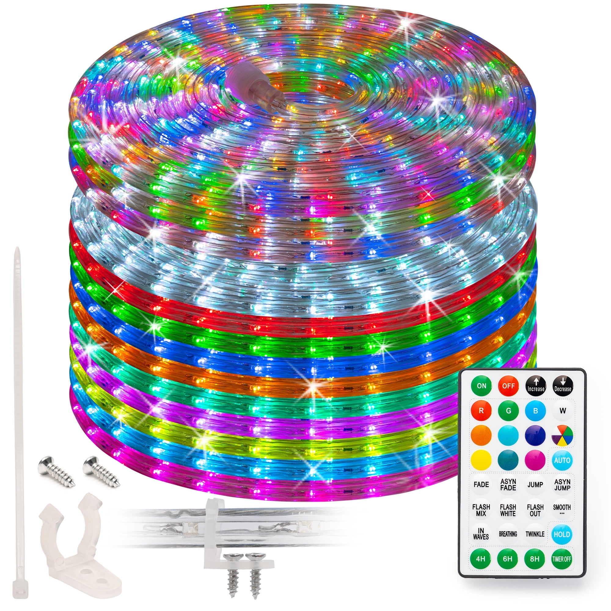 WYZworks 50ft, 576LEDs, 10 Color Changing Rope Light, 12-Modes w/Remote ...