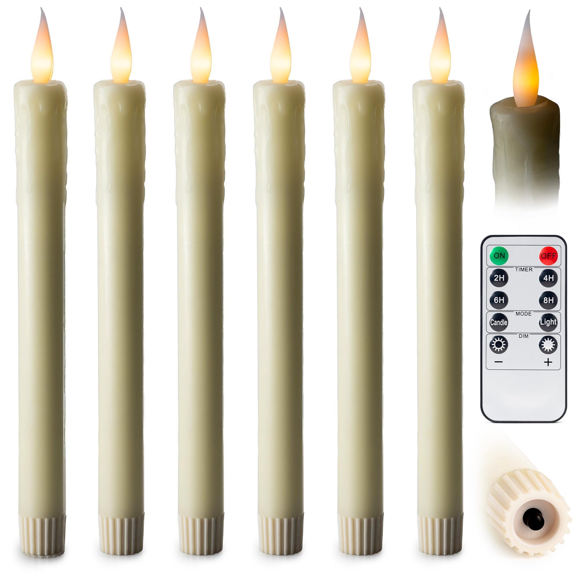 WYZworks 6 Pack, 10" LED Flameless Ivory Real Wax Drip Taper Pillar ...