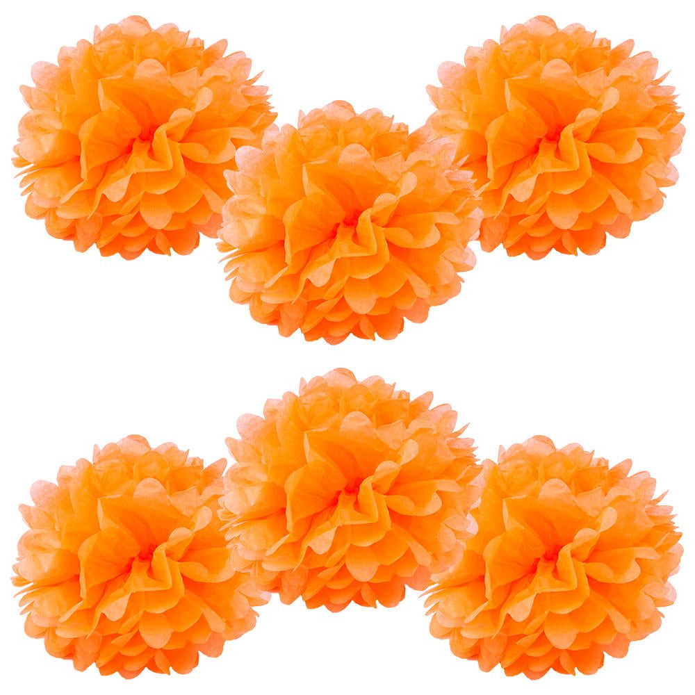 WYZworks Set of 6 - Orange 8" - (6 Pack) Tissue Pom Poms Flower Party ...
