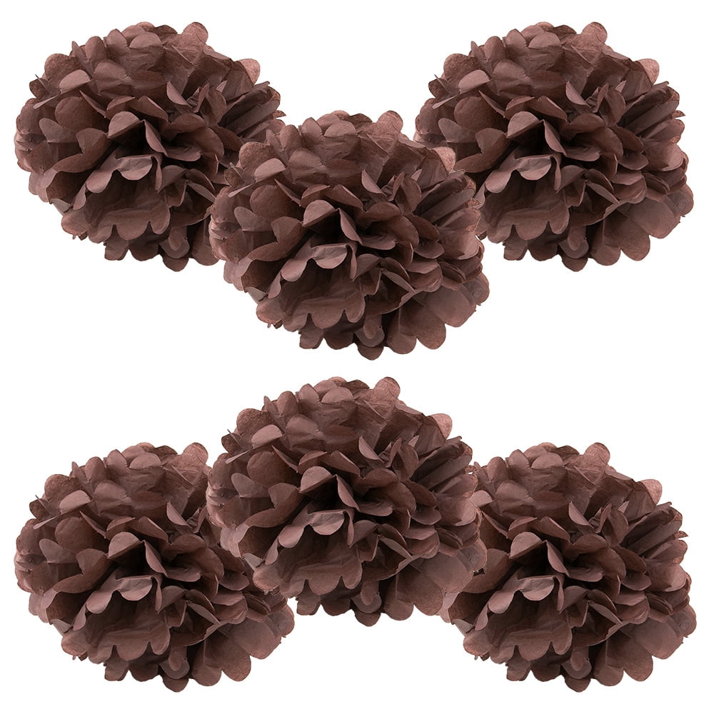 WYZworks Set of 6 - BROWN 8" - (6 Pack) Tissue Pom Poms Flower Party ...