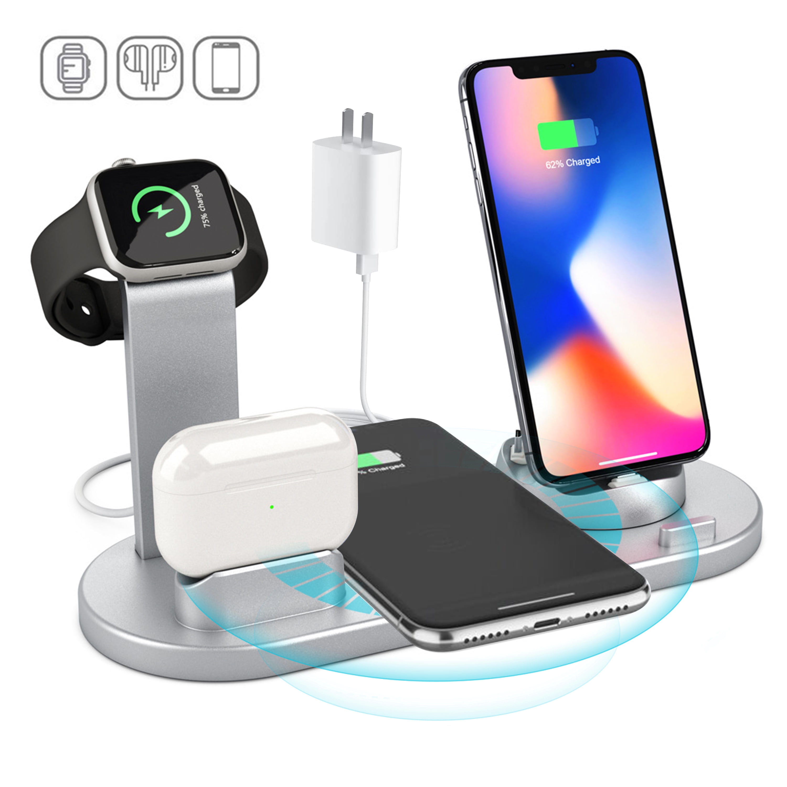 WZCPCV 6 in 1 Wireless Charging Station,Fast Charging Station for ...