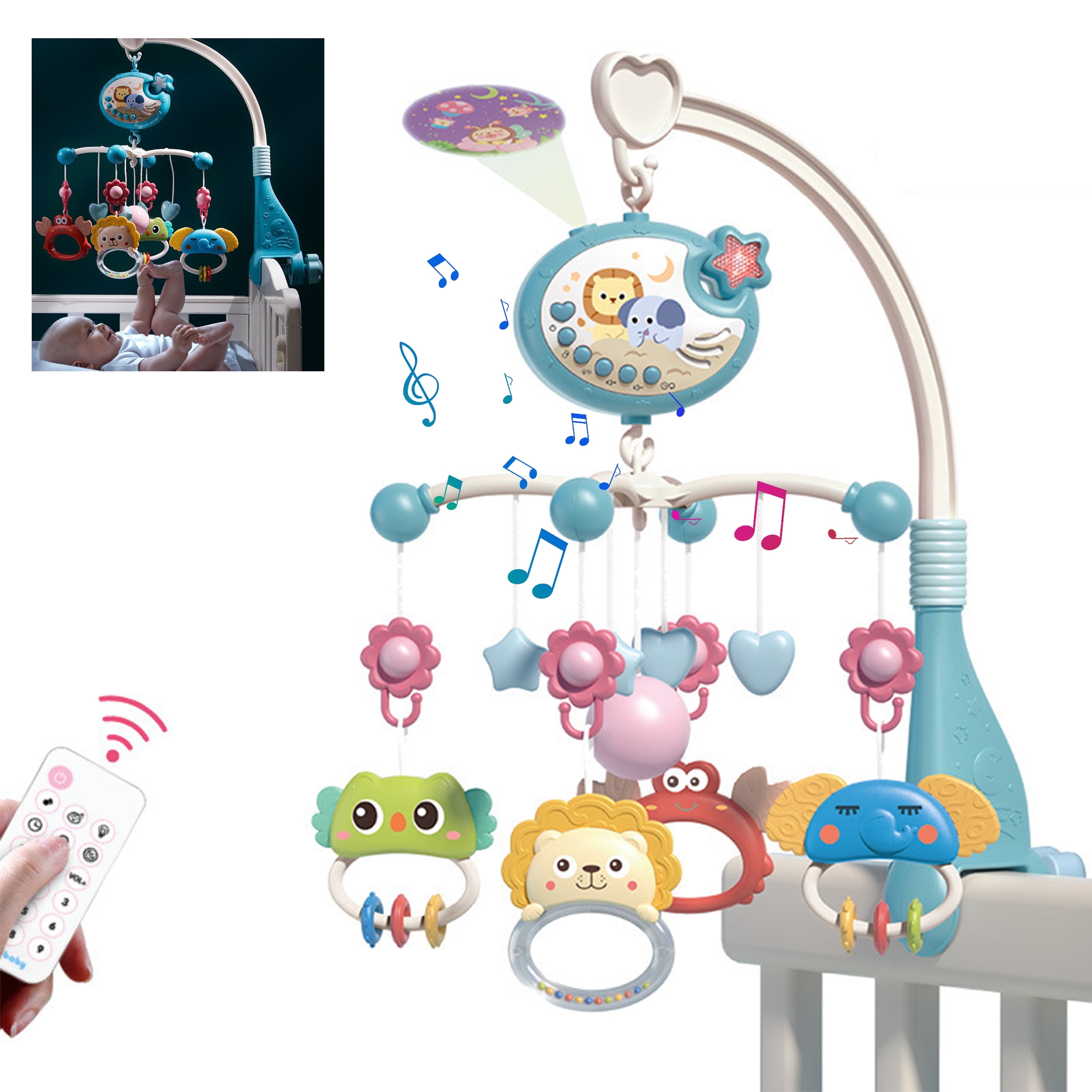 WZCPCV Baby Crib Mobile with Music, Lights, Remote, Star Projection ...