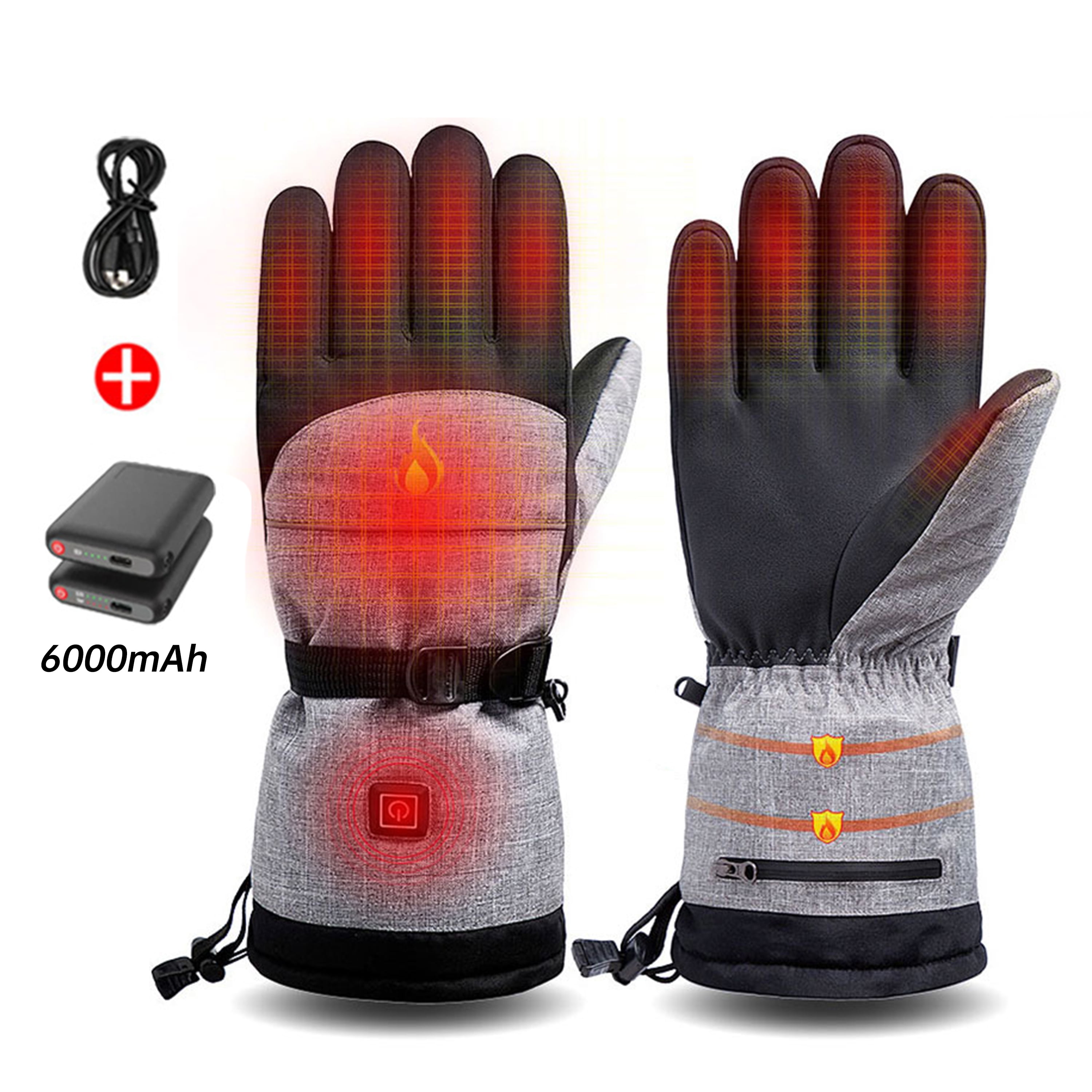 WZCPCV 6000mAh Rechargeable Heated Gloves, Waterproof Touchscreen, for ...