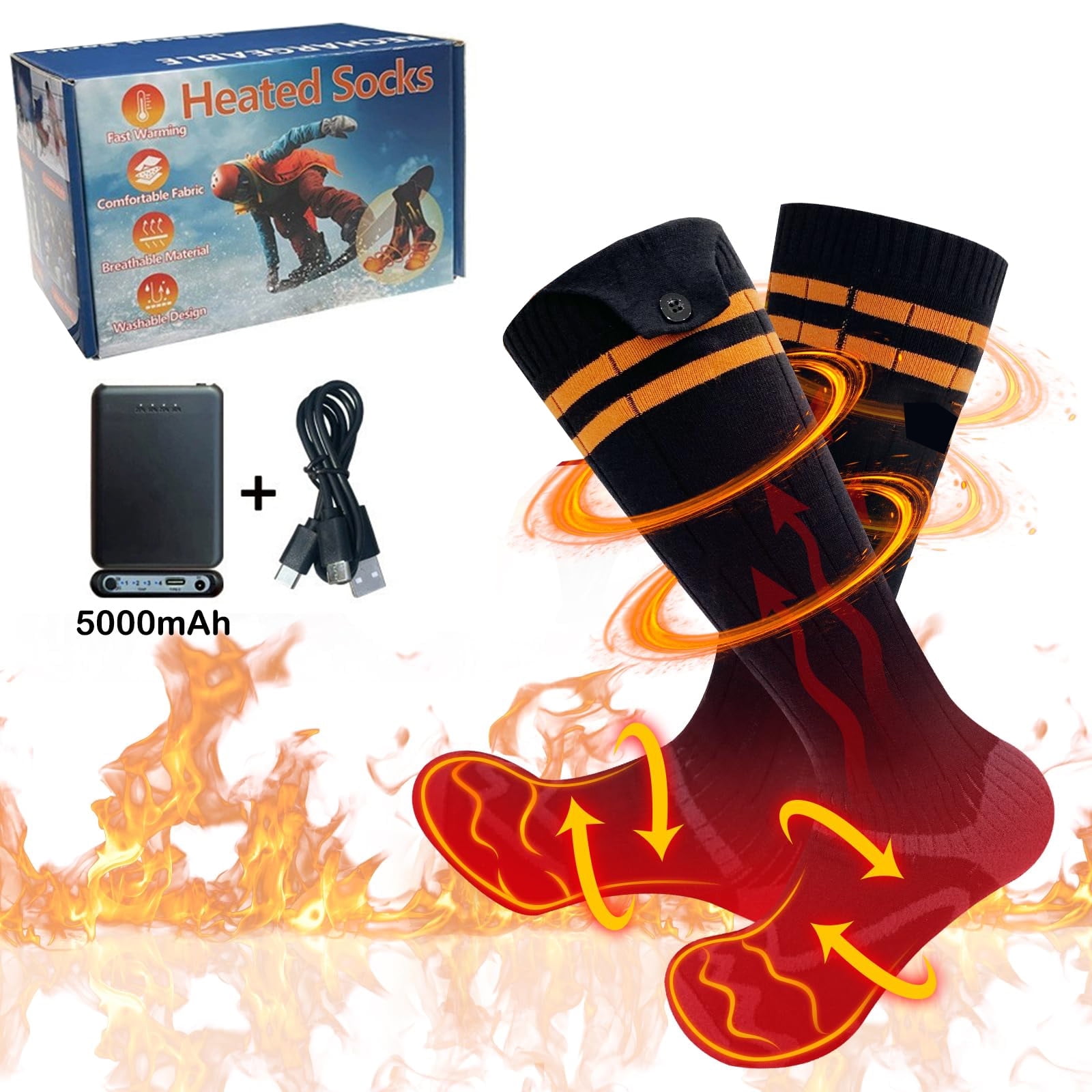 WZCPCV Electric Heated Socks, Battery Operated, Hunting Winter Sport ...