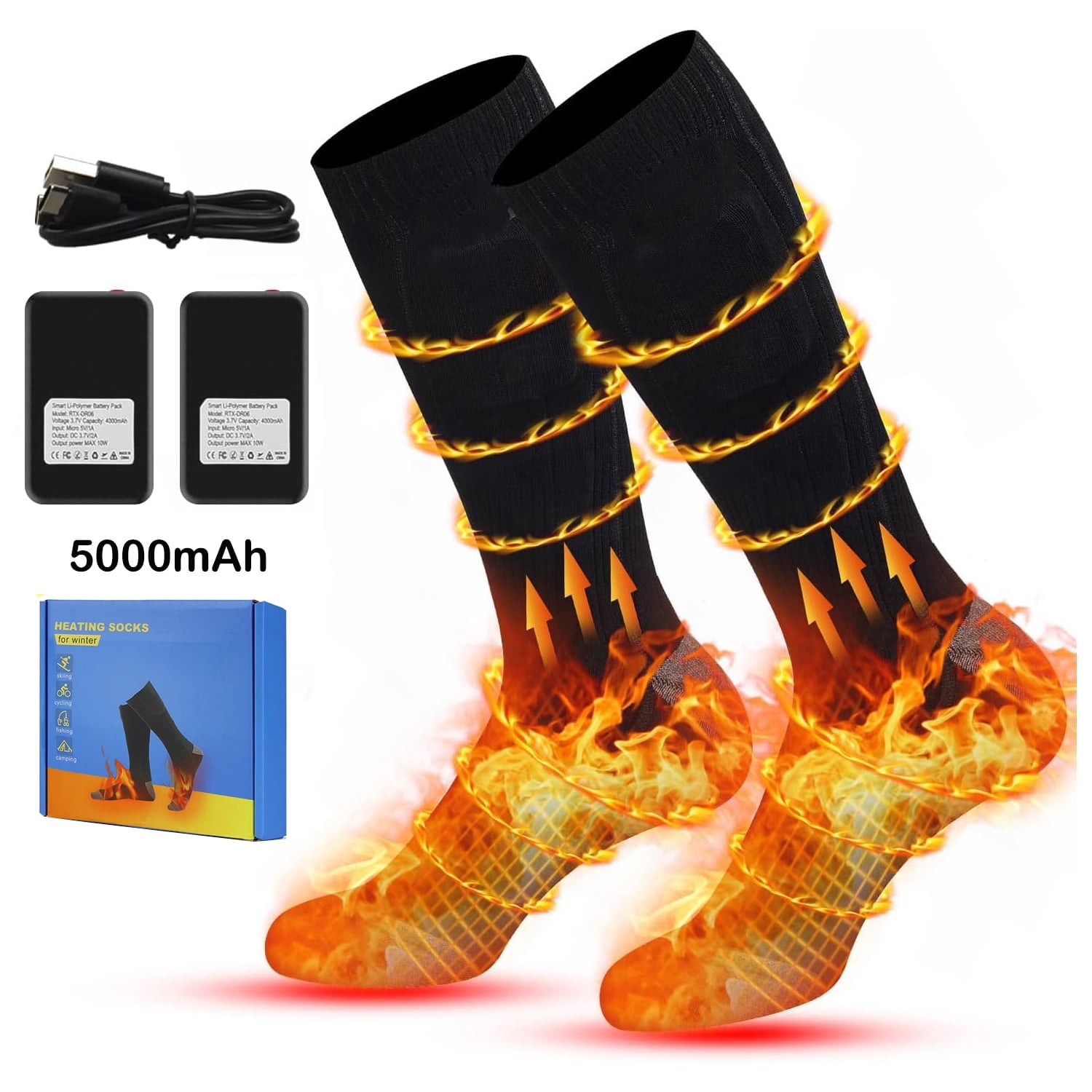 WZCPCV Electric Heated Socks, 5000mAh Rechargeable, Temperature Control ...