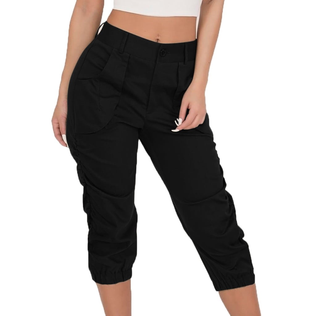 WZHKSN Female Solid Capris Skinny Comfort Black Calf Length Slim-Leg ...