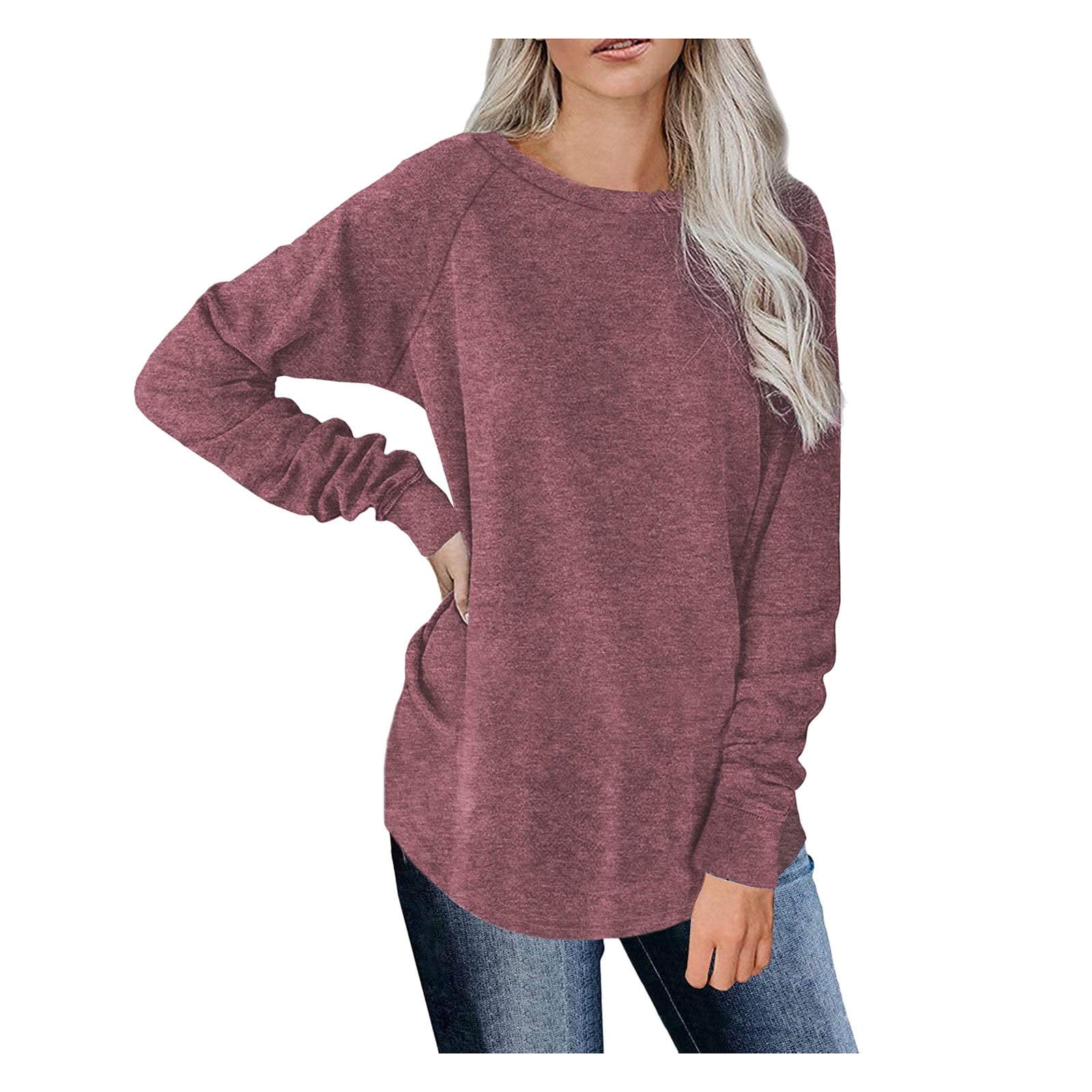 WZHKSN Female Solid Long Sleeve Crew Neck Top T-Shirt - Walmart.com
