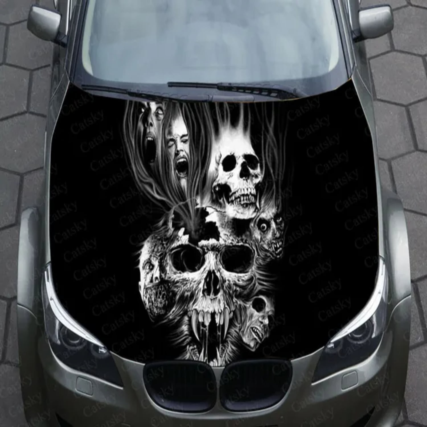 WZOQNI Car hood decal skull wrap decal vinyl sticker graphic truck ...