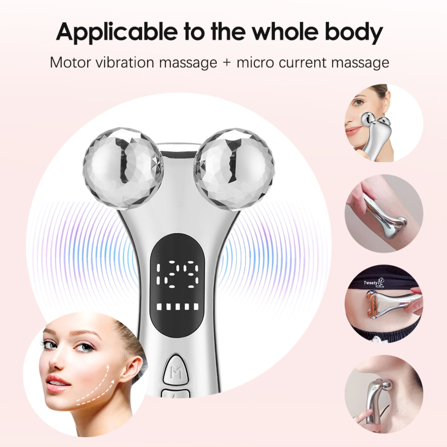 WZOQNI EMS Facial Massager 4D Roller Face Lift Device V-Face Slimmer ...