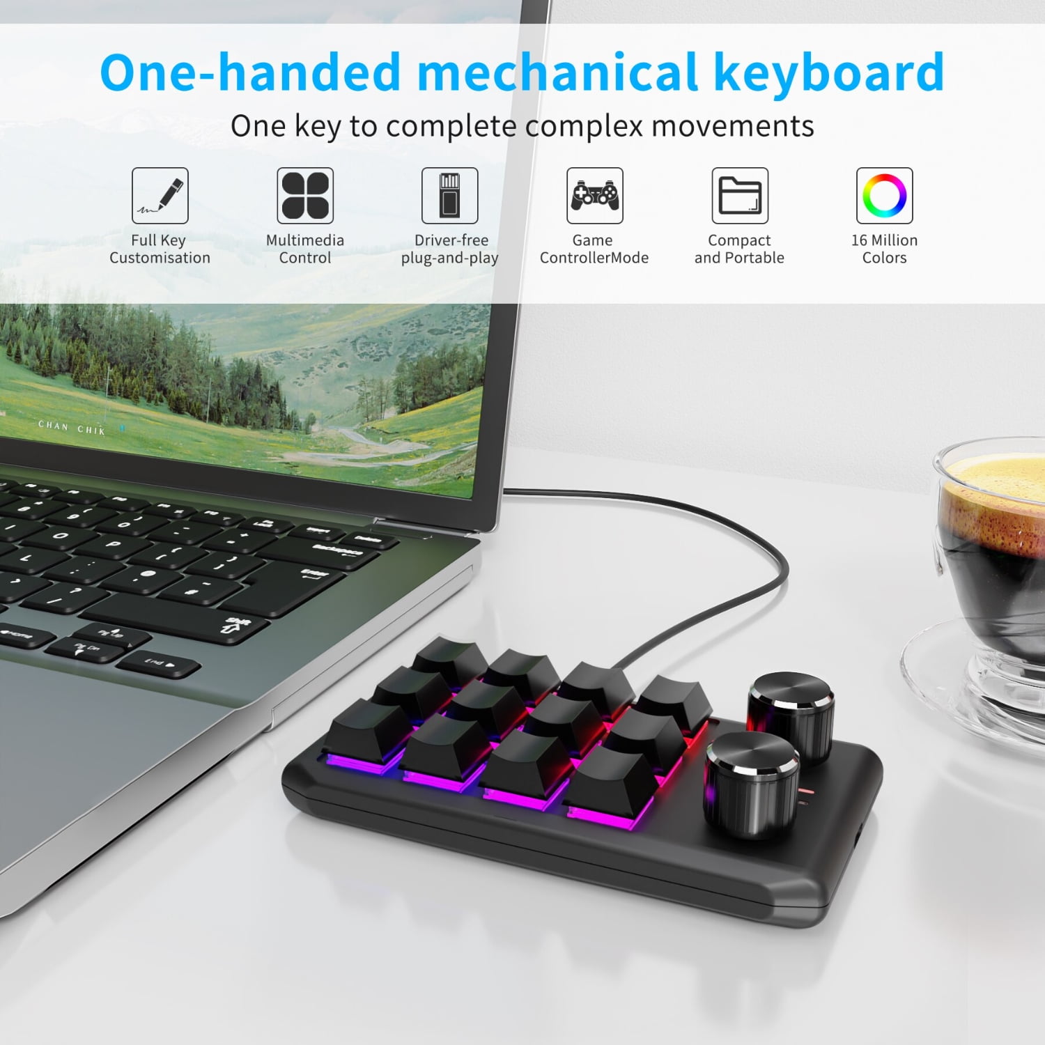 Wzoqni Programming Macro Custom 2 Knob Bluetooth Keyboard Rgb 12 Key