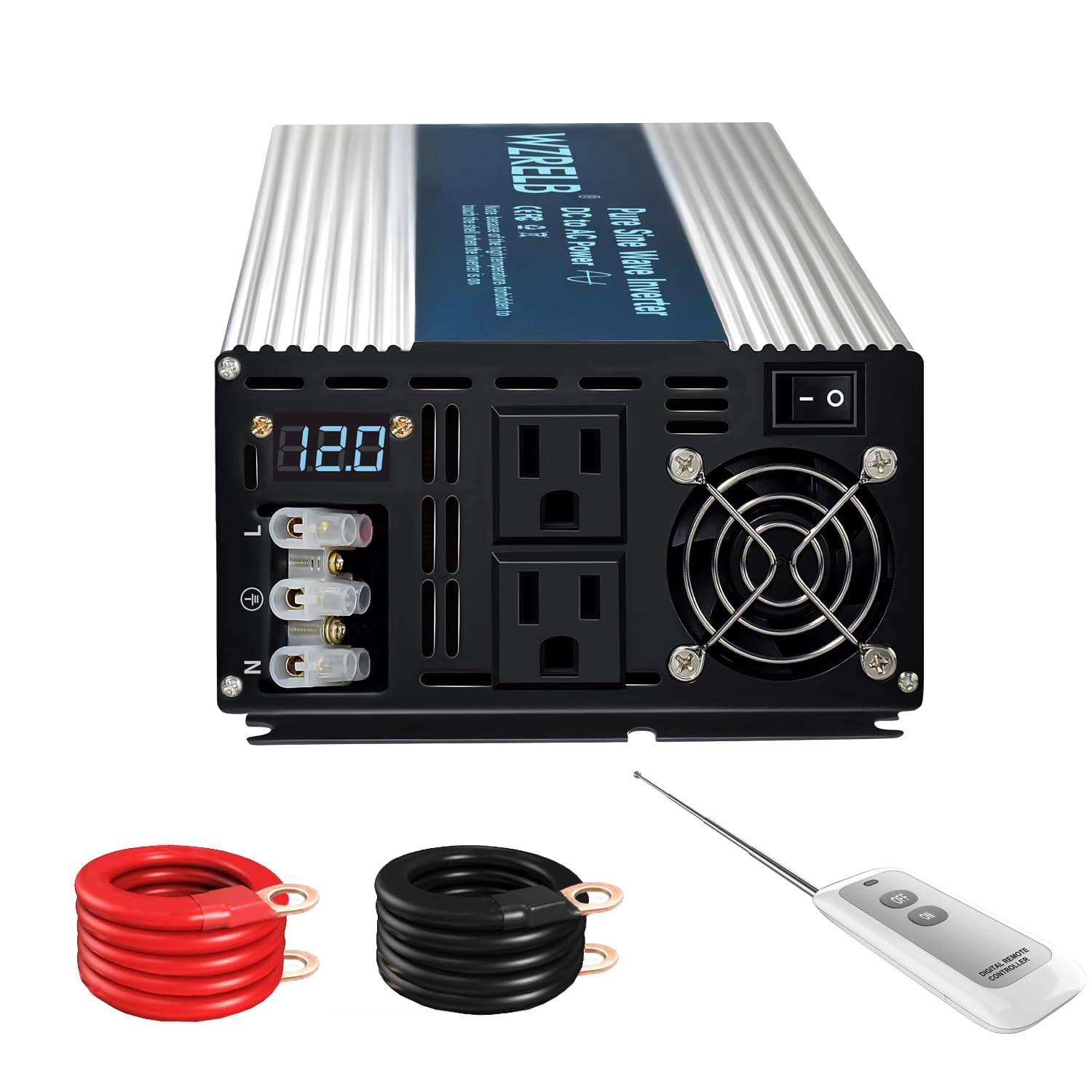 WZRELB 3000W Pure Sine Wave Inverter 12V DC to 110V 120V AC with LED ...