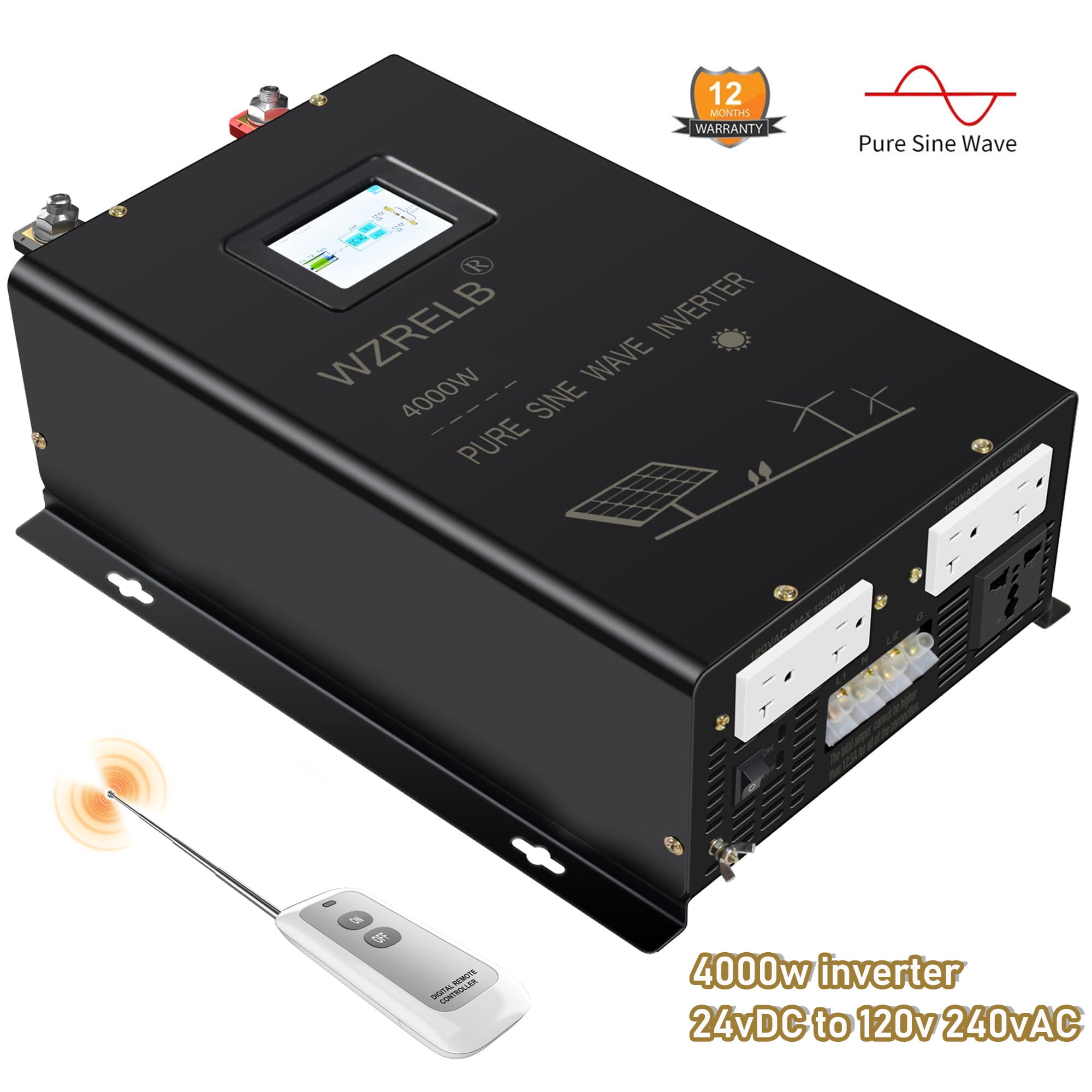 WZRELB 4000W 24V Pure Sine Wave Inverter, 24V DC to 120V/240V Split ...