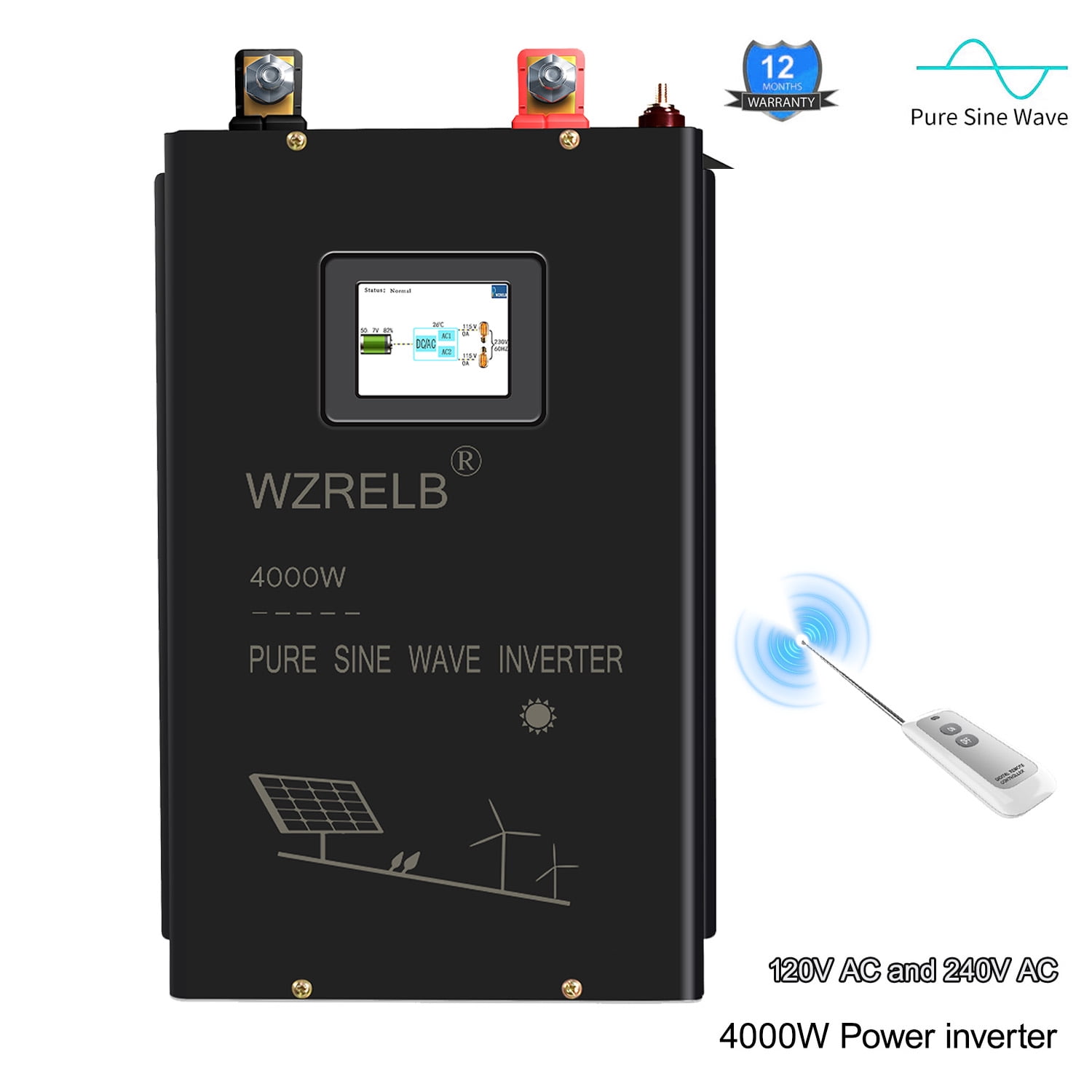 WZRELB 4000W 48V Pure Sine Wave Inverter, 48V DC to 120V/240V Split ...