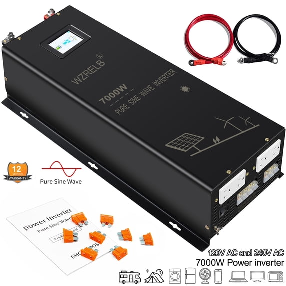 WZRELB 7000W Split Phase Pure Sine Wave Inverter, 48V DC to 120V/240V ...